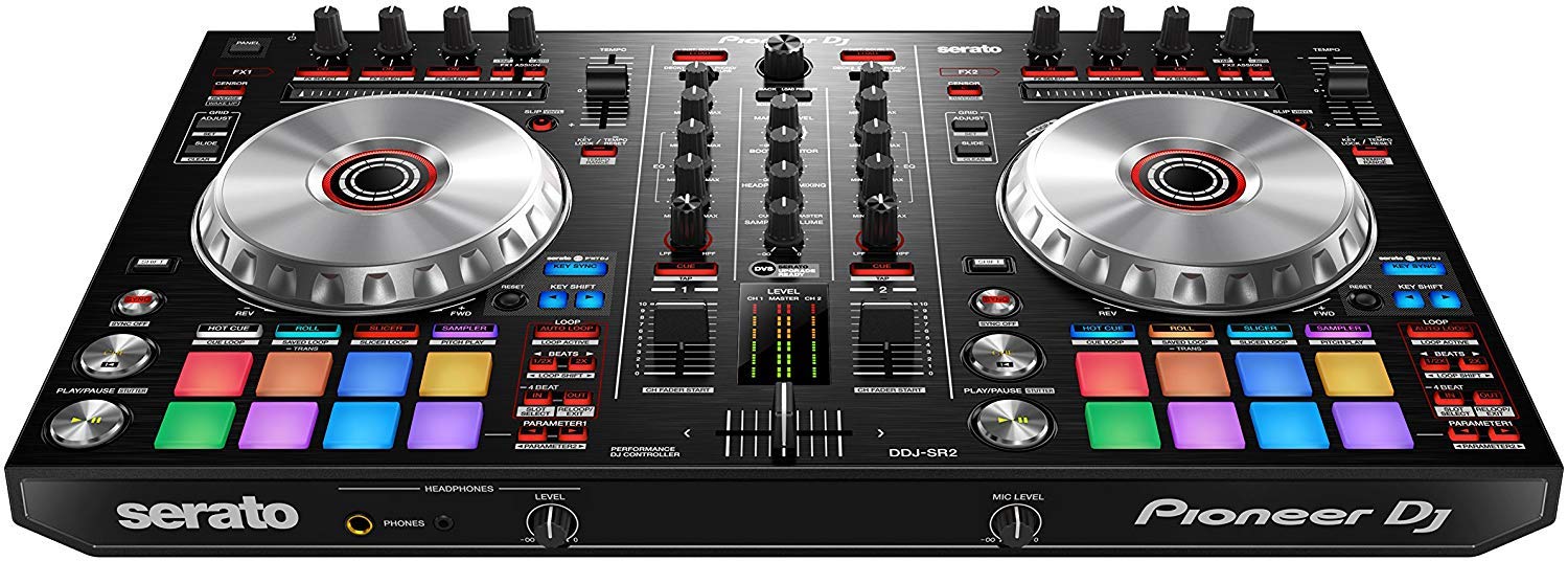 Pioneer DJ DDJ SR2 Portable 2 Channel DVS Compatible Bus Powered DJ Controller for Serato DJ Pro with Serato DJ Pro and Serato Pitch n Time DJ Software BUNDLE 4 x Senor Microphone Cable & Zorro Cloth