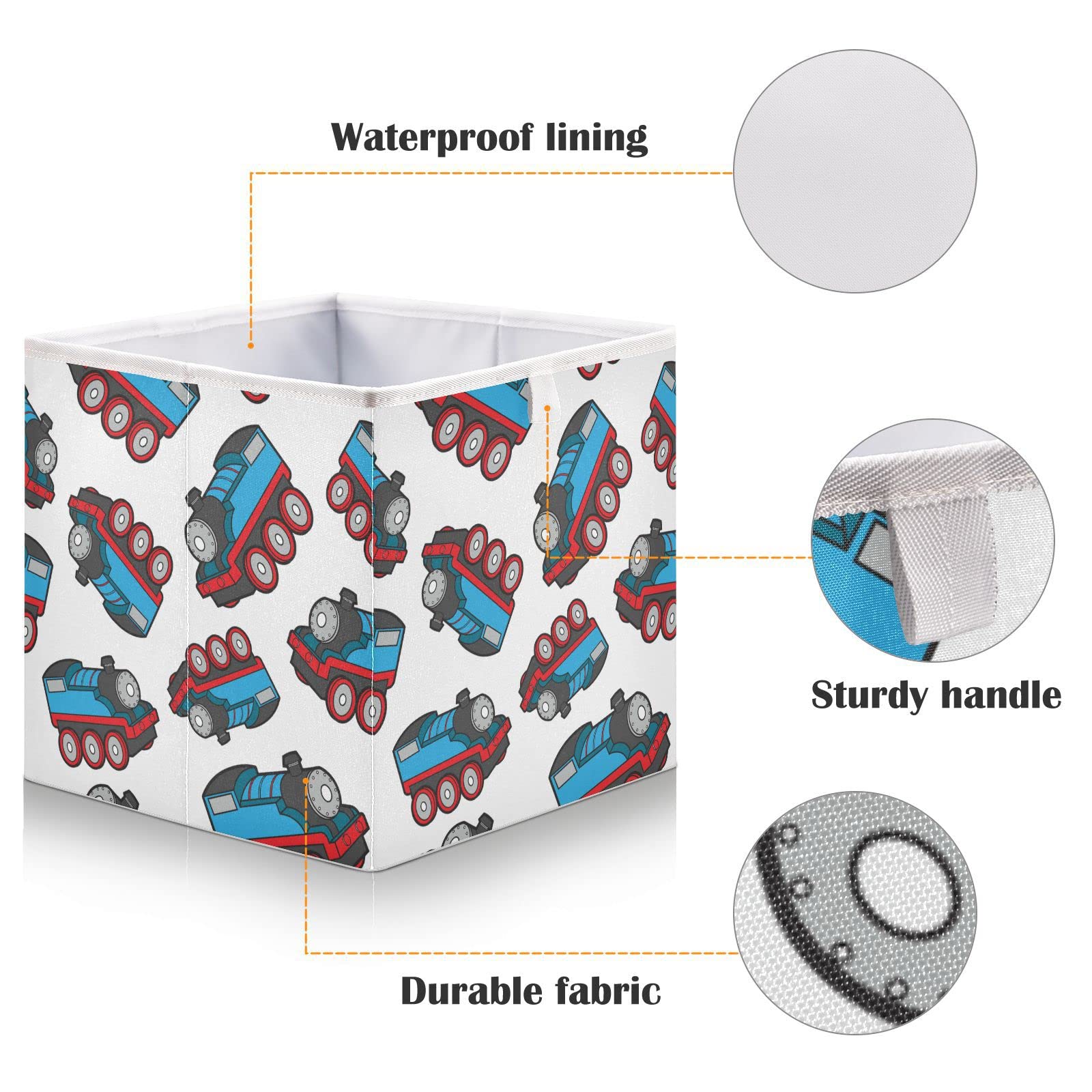 RunningBear Cute Train Vector Storage Basket Storage Bin Square Collapsible Nursery Hamper Shelves Cloth Baskets Organizer for Nursery Toys Kids Room