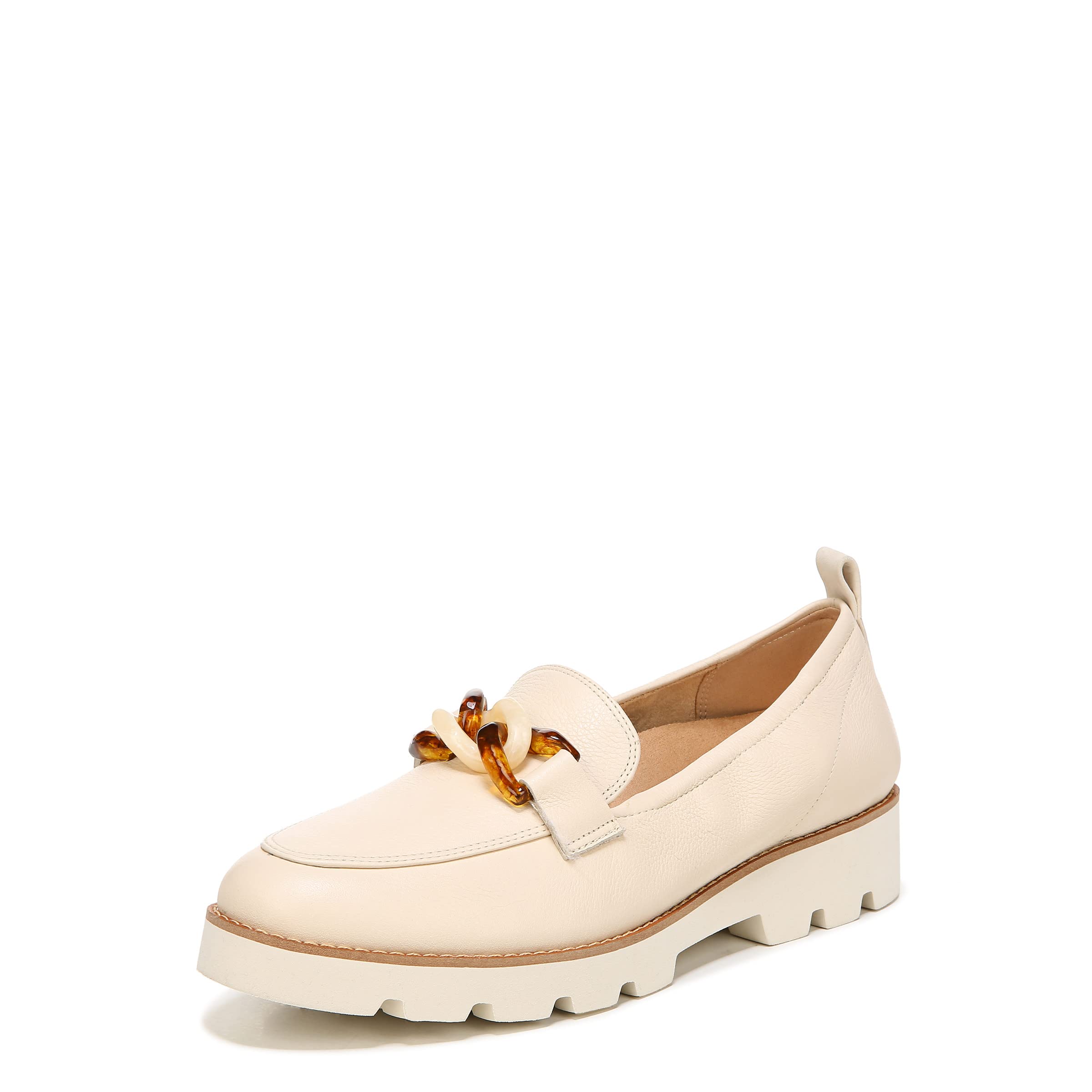 Vionic Women's Charm Cynthia Dress Lug Sole Flats - Supportive Ladies Loafer That Include Three-Zone Comfort with Orthotic Insole Arch Support, Cream 9 Wide