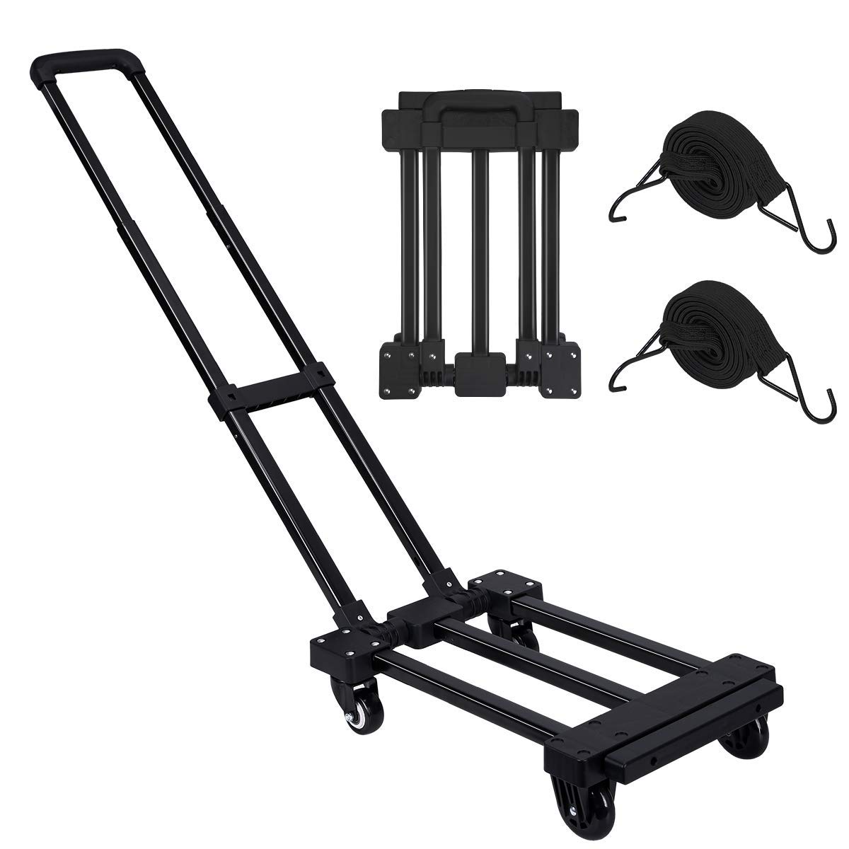 Orange Tech Folding Hand Truck, 220 lbs Heavy Duty Luggage Cart, 4 Wheels Solid Construction, Portable Fold Up Dolly, Compact and Lightweight for Luggage, Personal, Travel, Moving and Office Use