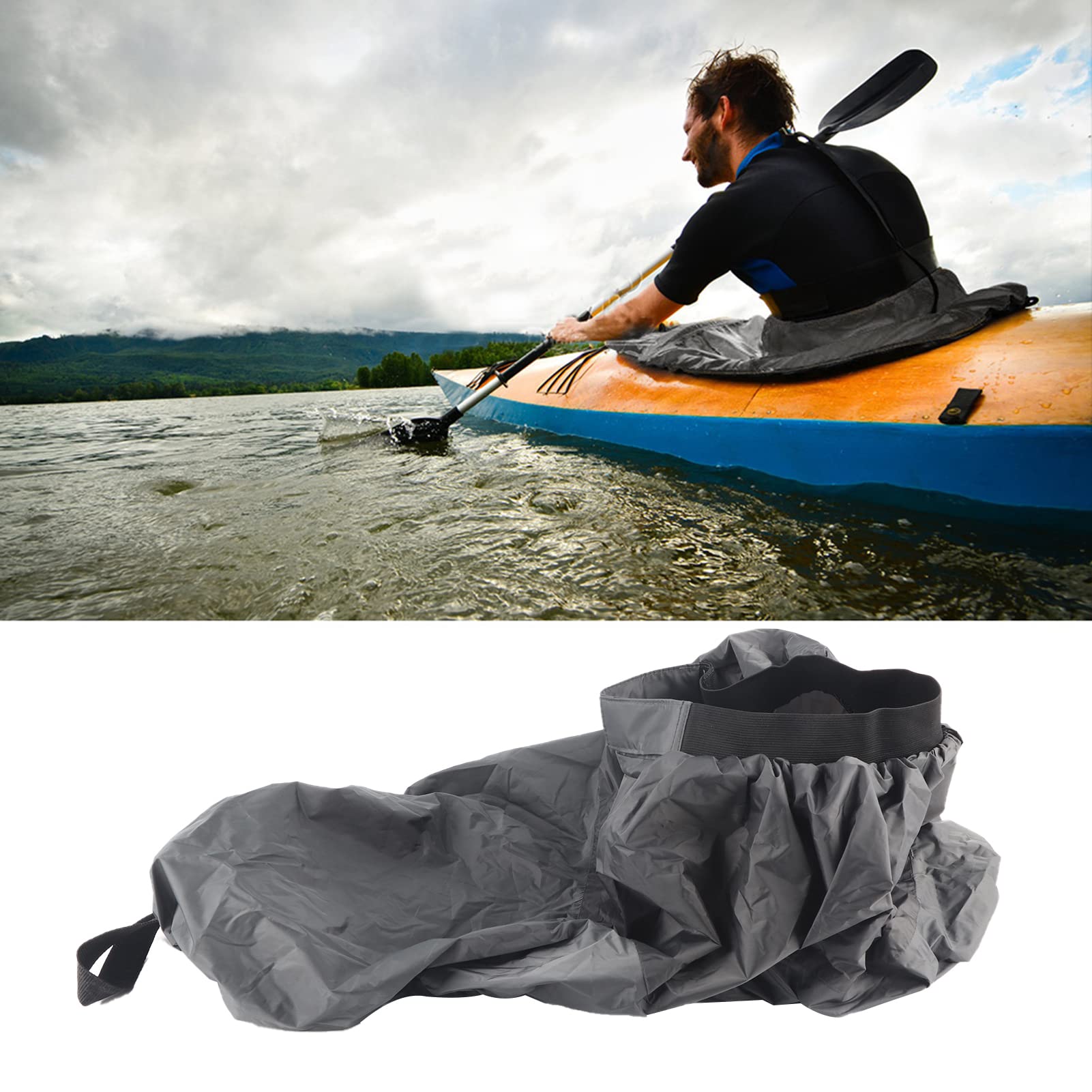 Uxsiya Adjustable Kayak Spray Skirt, Kayak Spray Cover Stretchable Tear Resistance with Elastic Straps for Water Sports for Kayak Accessory(Grey)