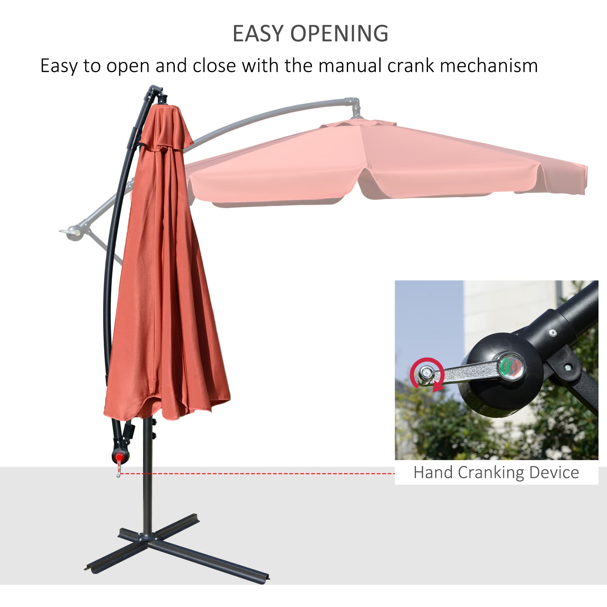 Outsunny 9' Offset Hanging Patio Umbrella, Cantilever Umbrella with Easy Tilt Adjustment, Cross Base and 8 Ribs for Backyard, Poolside, Lawn and Garden, Coffee