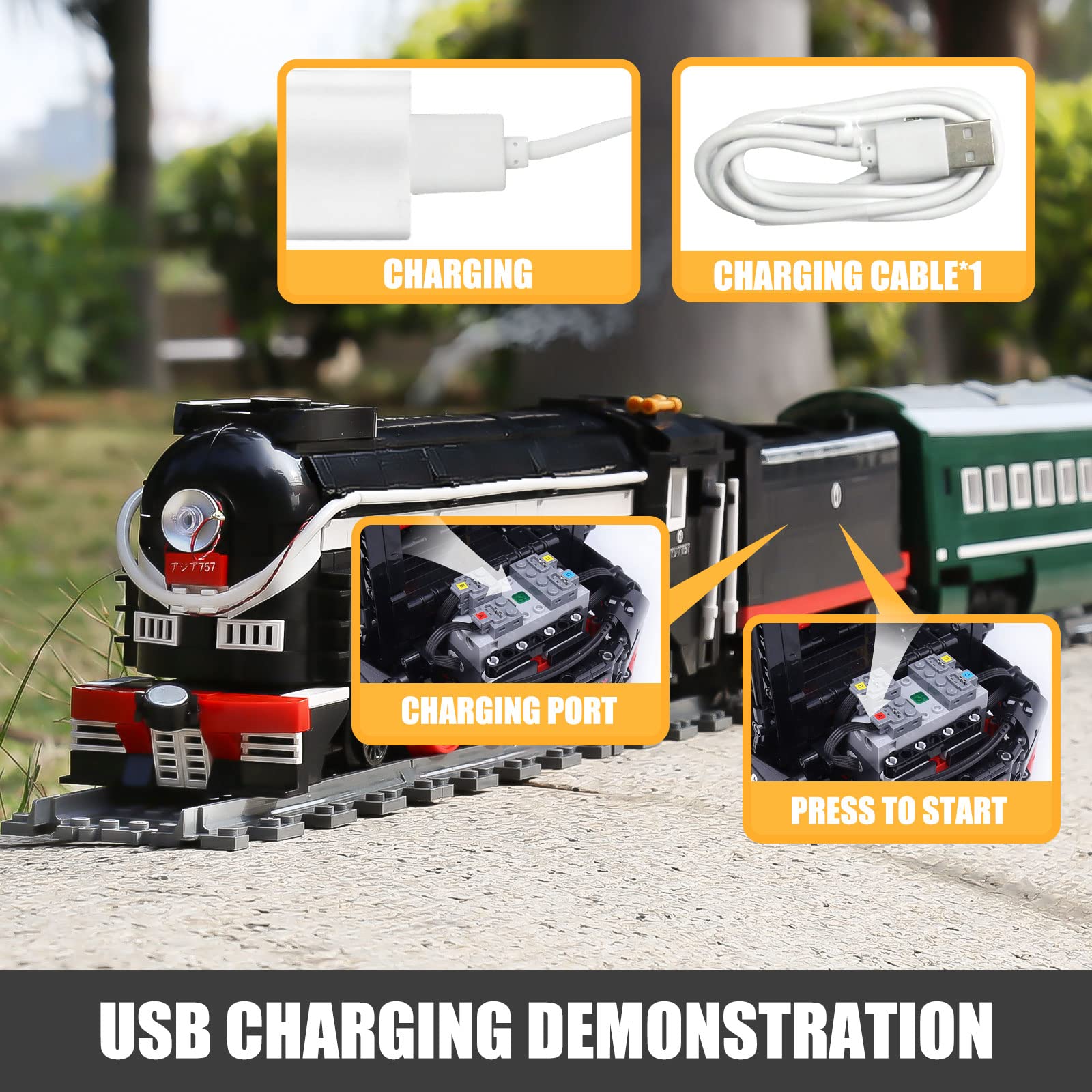 YESHIN Train Building Blcoks Toys for Boys, MOC APP Remote Control SL7 Asia Express Train Set with Light and Rails, Kids Birthday (1873 Pieces)