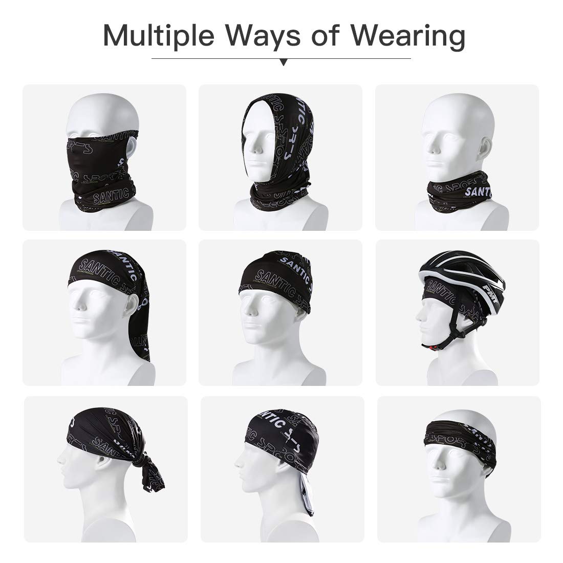 Santic Balaclava Sports Face-Mask Elastic Neck Gaiter for Men Women-Quick Dry Breathable UV Protection