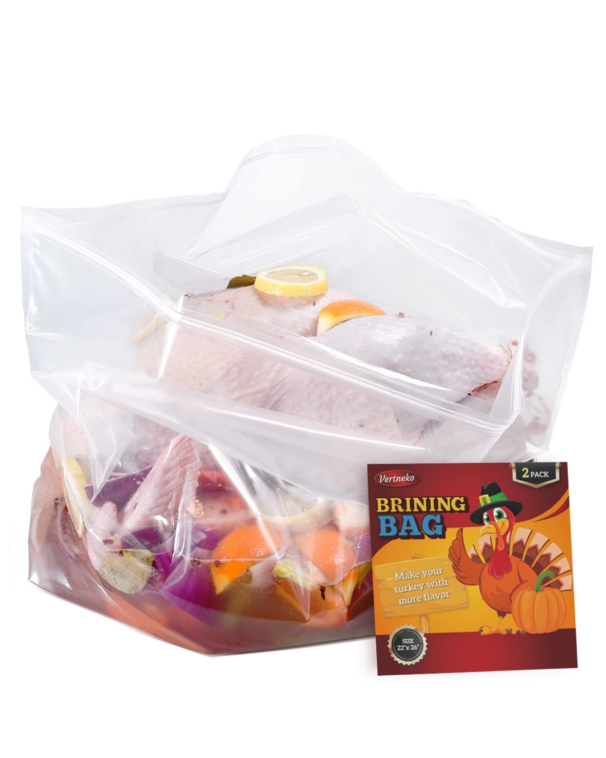 Turkey Brine Bags, 26"×22", 2 Pack, Holds up 35lbs, Thicker Brining Bags with Double Zip Lock & 2 Cotton Strings , Extra Large Brine Bag Fits for Turkey, Chicken, Beef, Fish, Lamb, Pork