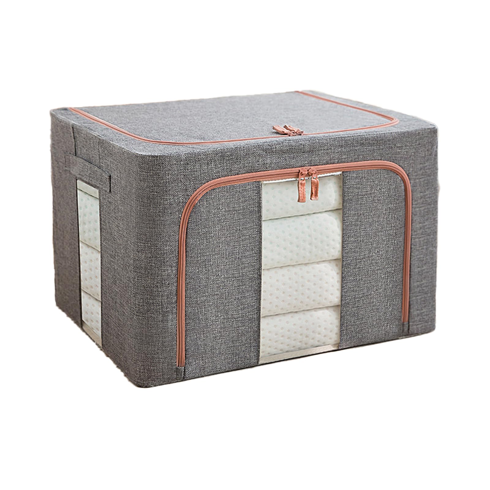 RPS-IND 3Pack，(Grey 66L) Foldable Clothes Storage Containers Bins, Steel Frame Structure, Oxford Cloth, Transparent Window and Reinforced Hand。Fabric Storage Bins，Storage Bins with lids