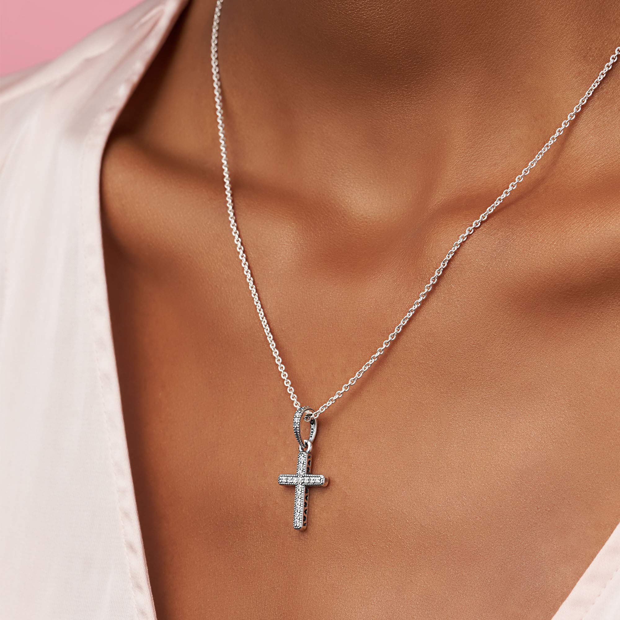 PANDORA Jewelry Sparkling Cross Cubic Zirconia Pendant in Sterling Silver