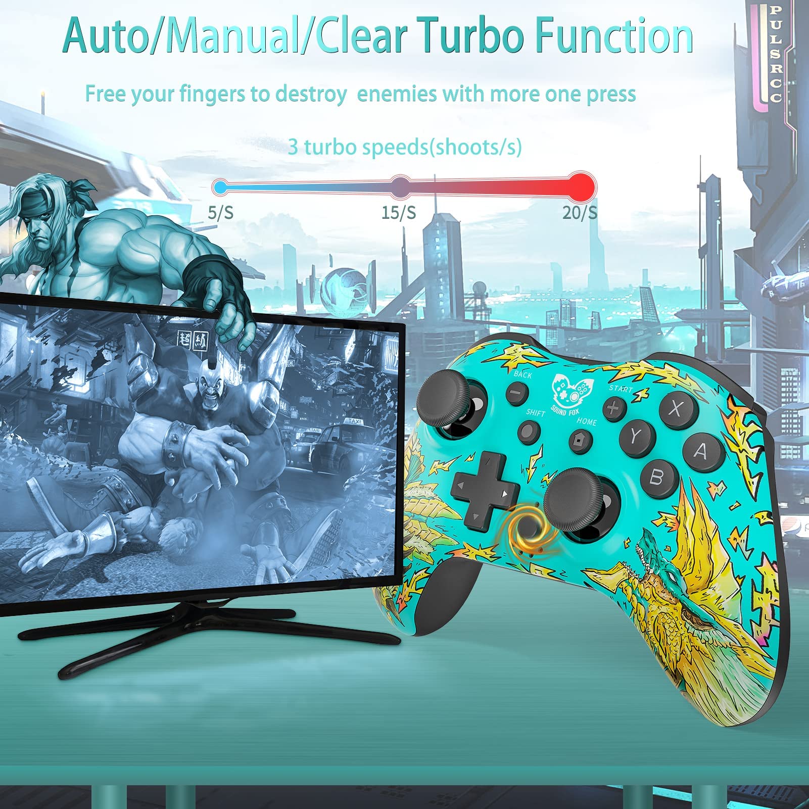 SOUND FOX Wireless Game Controller for Nintendo Switch//Lite/PC, Wireless Pro Gamepad with Magnetic Cover Design Support Vibration/Turbo/Macro/360° Motion Control/Wake/Screenshot Function