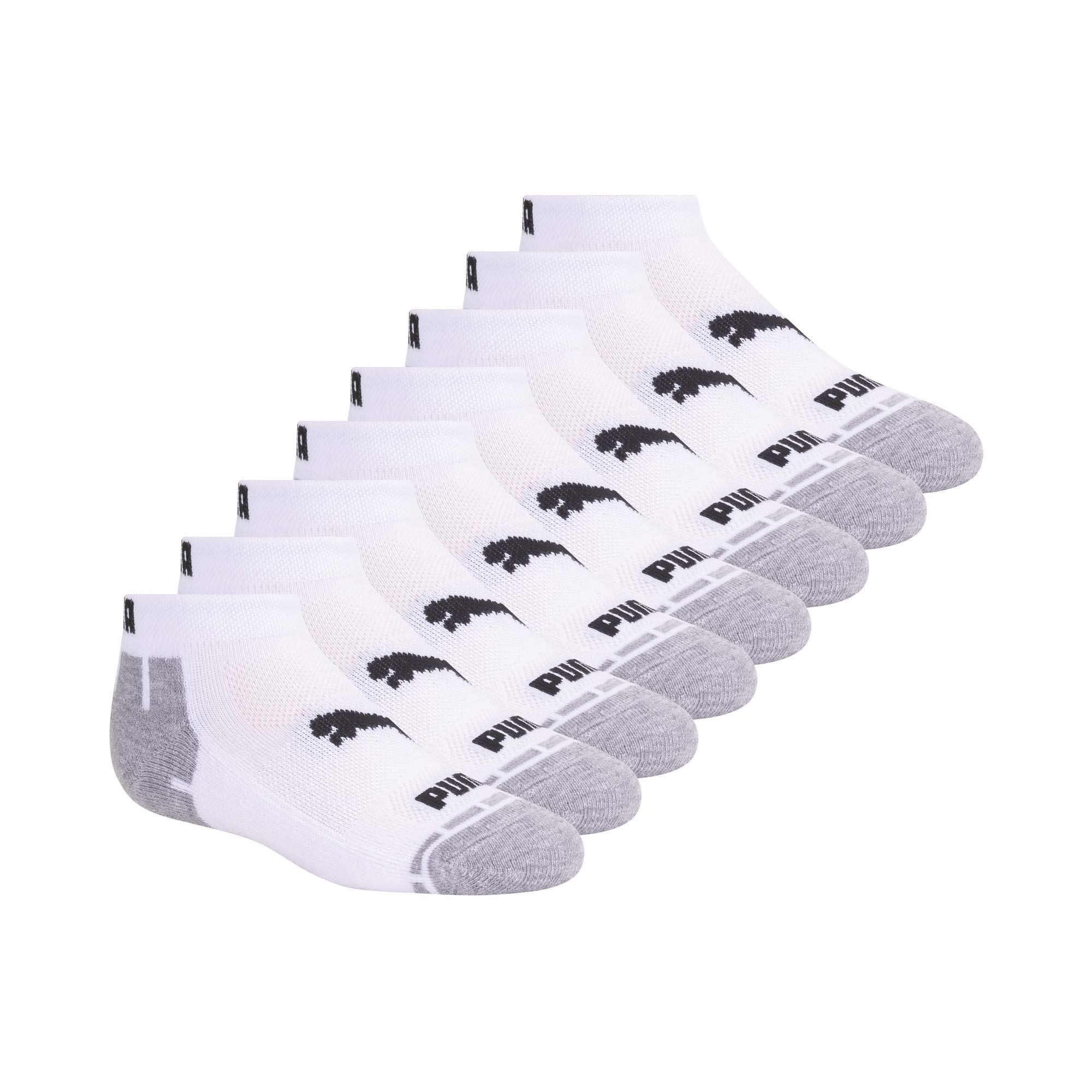 PUMA Kids' 8 Pack Low Cut Socks, White, 7-8.5
