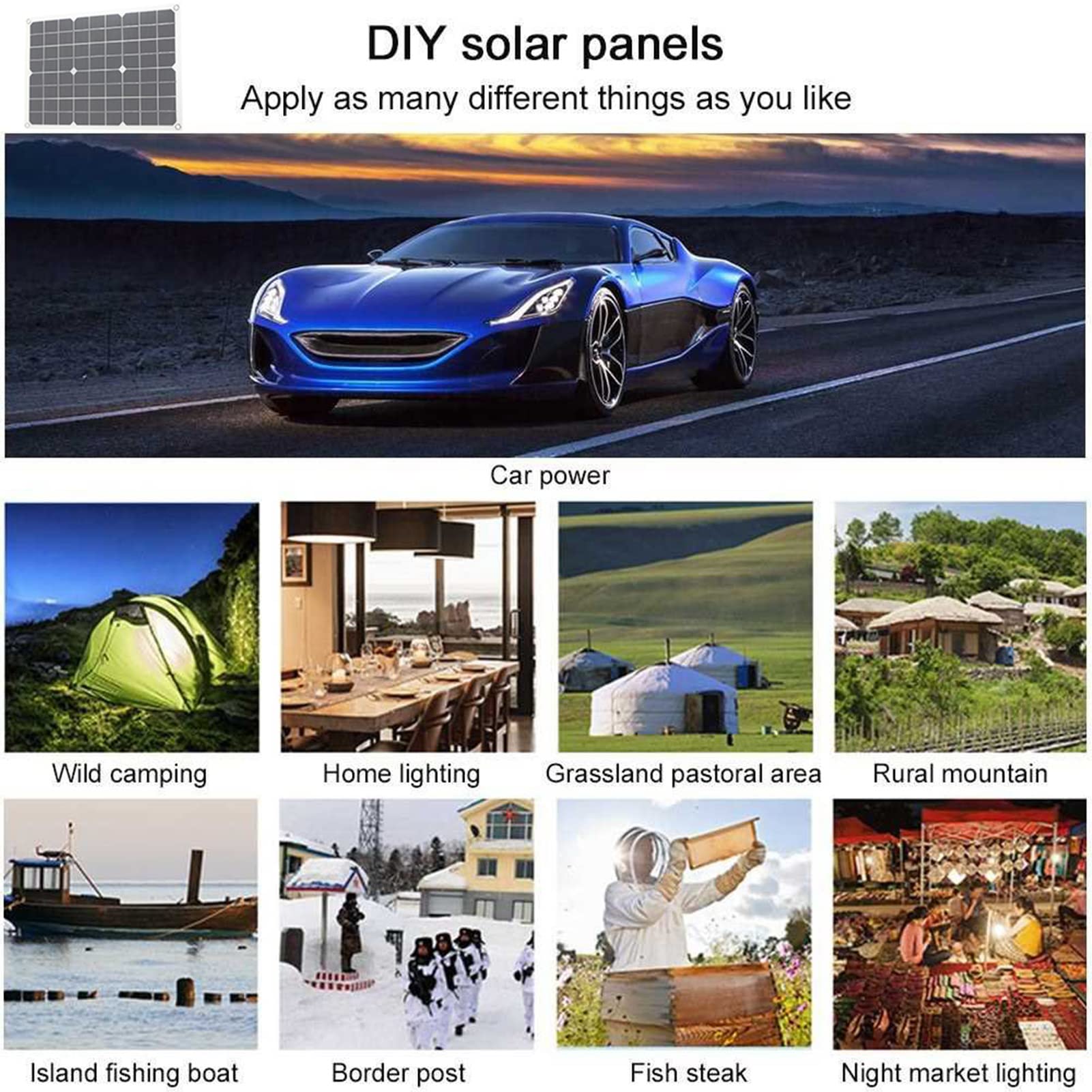 Qmisify Solar Kit, ABS 18W 12V Solar Panel 300W Inverter Charger, DC 12V to AC 110V/220V Solar Converter 30A Controller with 2 USB Ports and LED Display