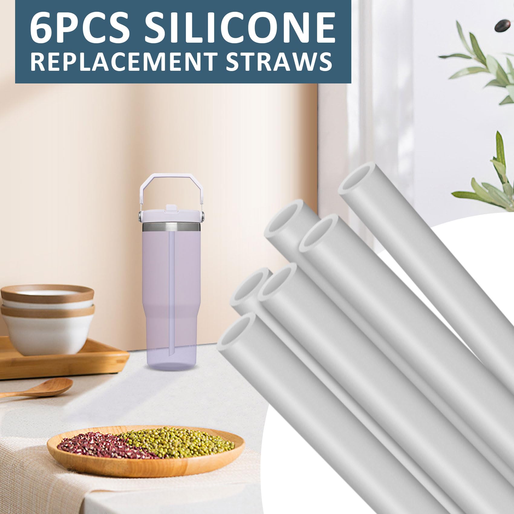 Silicon Replacement Straws Customised for Stanley IceFlow 20/30/40/64oz Water Bottle, 6pcs Reusable Straws with Cleaning Brush for Stanley IceFlow Insulated Water, Bottle Accessories