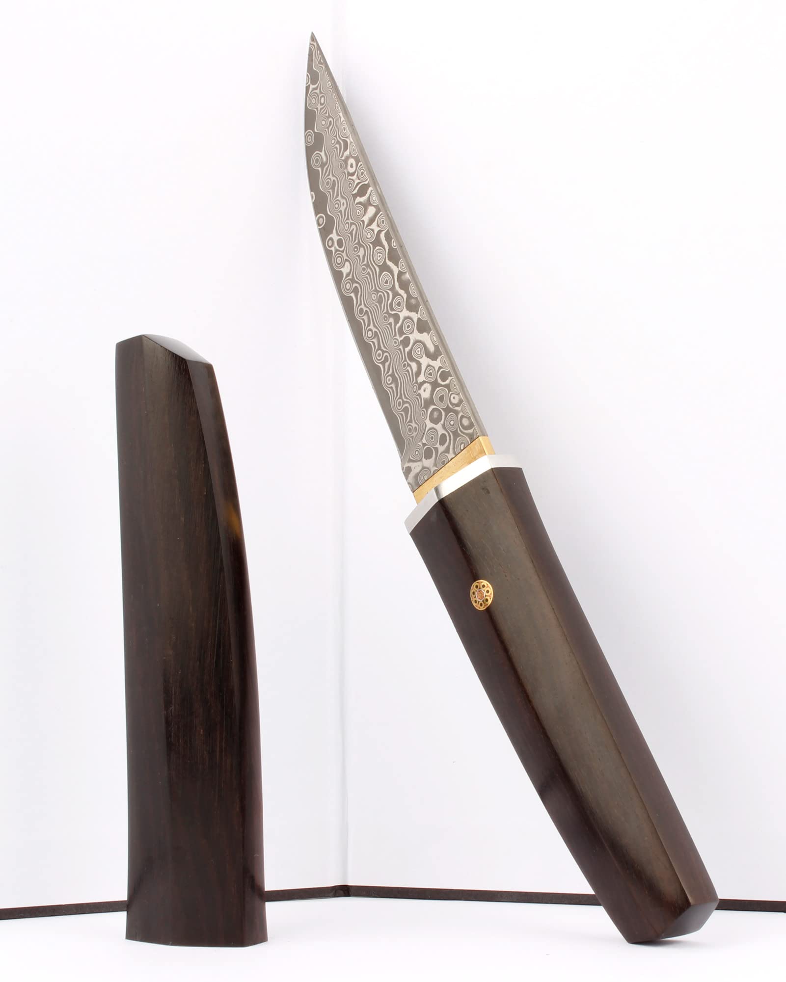 TENCHILON K87 Handmade Samurai Full Tang Classic Japan Katana Knife, Damascus Drop Point Fixed Blade for Outdoor Camping Tactical, Hunting, Survival Slicing Knives with Wooden Sheath