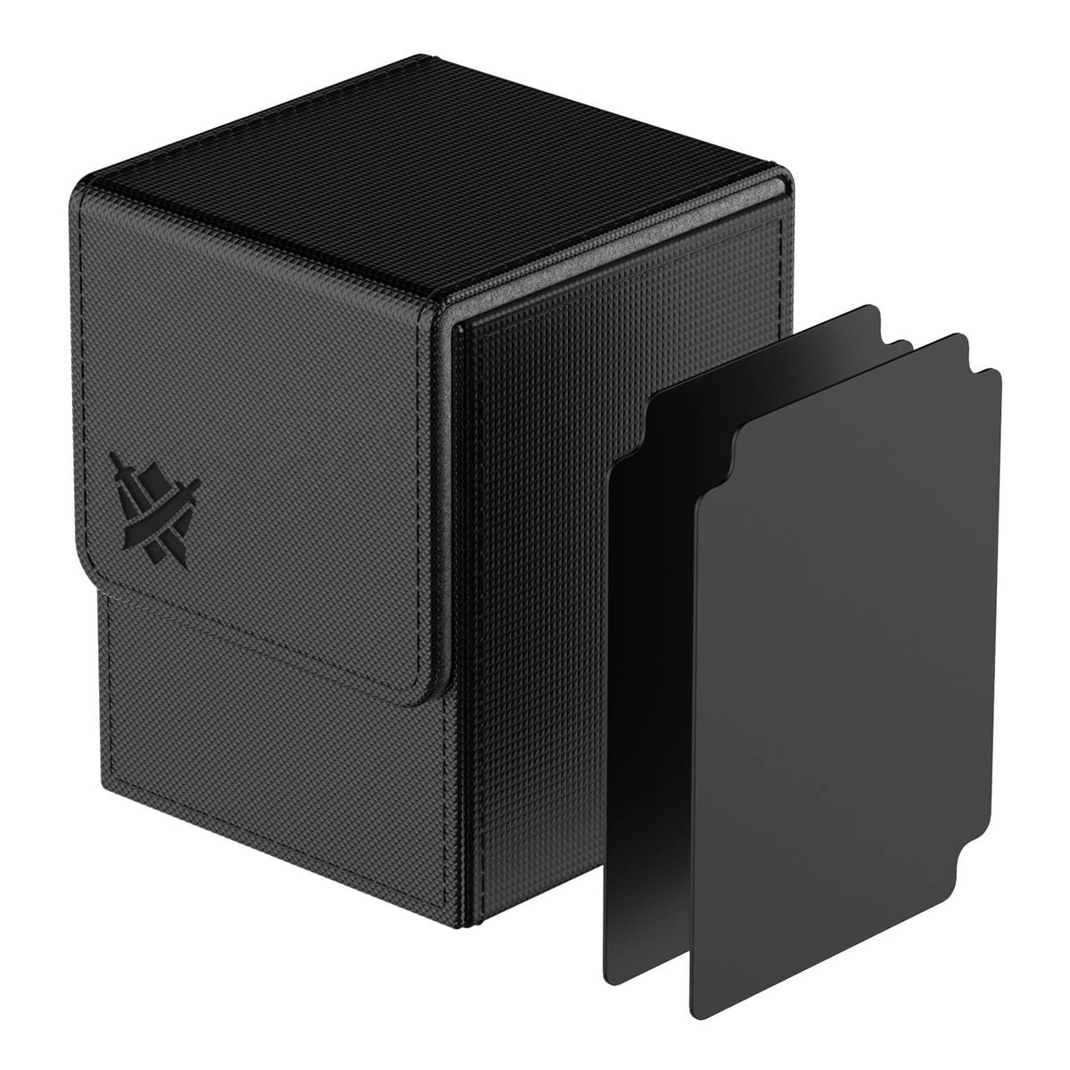 ULTRGEE Deck Box for MTG Cards, Magnet Card Box with 2 Dividers per Holder, Large Trading Card Case Fit for up to 110 Cards-[Shield Design] (Black)