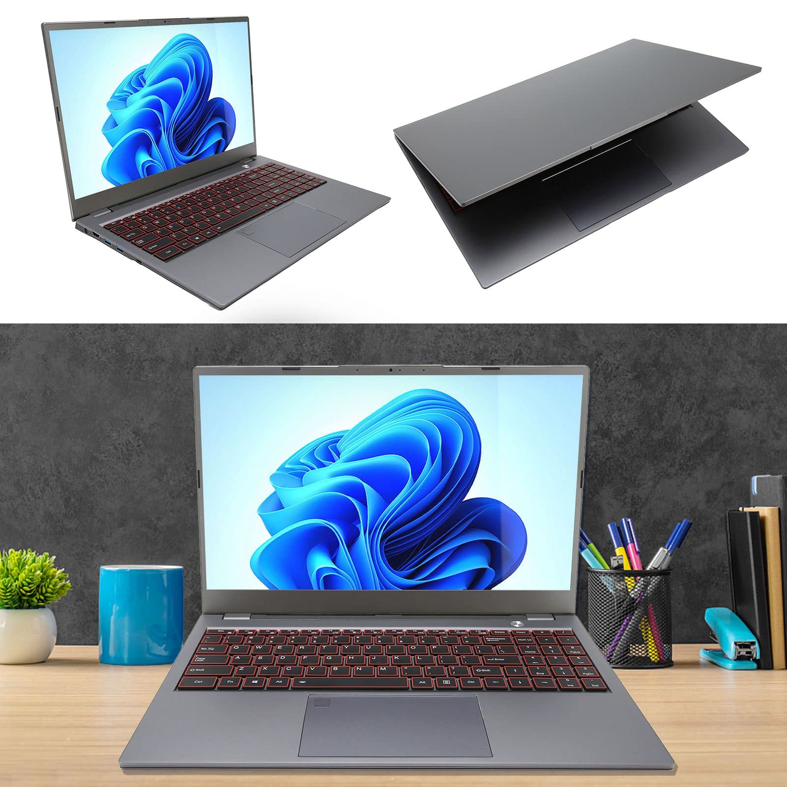 Soraz Notebook Computer, Backlit Keyboard Support Bluetooth 8000mAh 15.6 Inch Laptop 16G Running Memory for Office (16+1TB US Plug)
