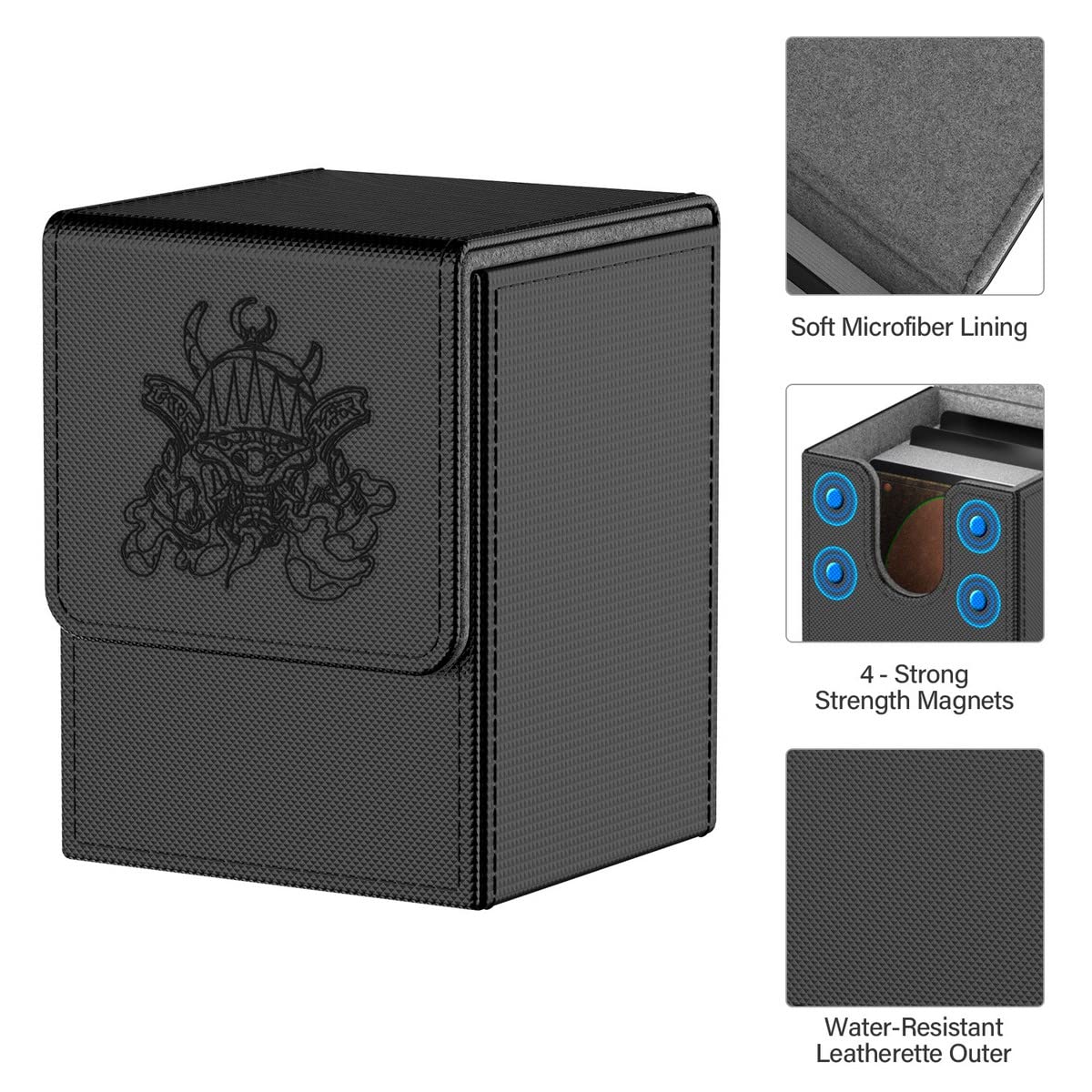 ULTRGEE Deck Box for MTG Cards, Magnet Card Box with 2 Dividers per Holder, Large Trading Card Case Fit for up to 110 Cards-[Ghost Design] (Black)