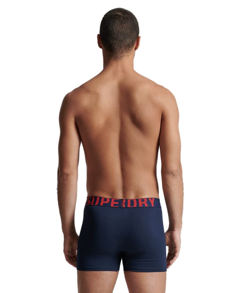 Superdry Mens Organic Cotton Boxer Dual Logo Double Pack Richest Navy/Risk Red Size L