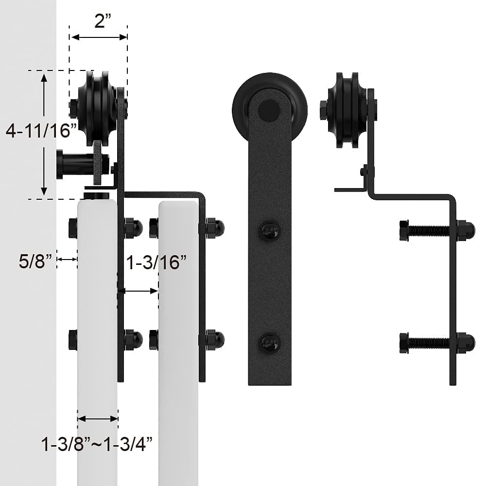 WINSOON 6FT Single Track Bypass Sliding Barn Door Hardware Kit for Double Doors with 2PCS 12 Inch Sliding Barn Door Handles Black Hardware