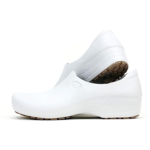 Sticky Nursing Shoes Women - Chefs - Kitchen - Nurses - Clogs for Work - Waterproof Non Slip (White, 8.5)