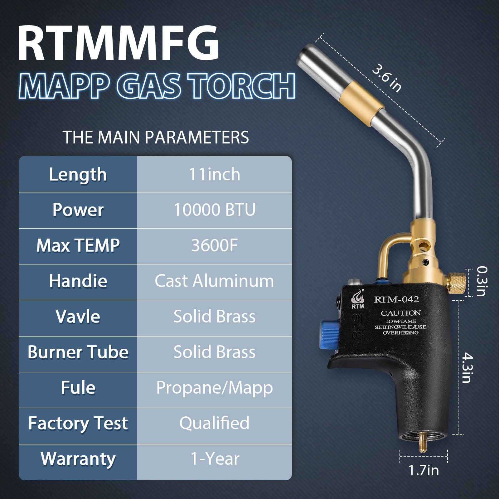 RTMMFG High-Intensity Propane Torch Head, Trigger Start Mapp Gas Torch