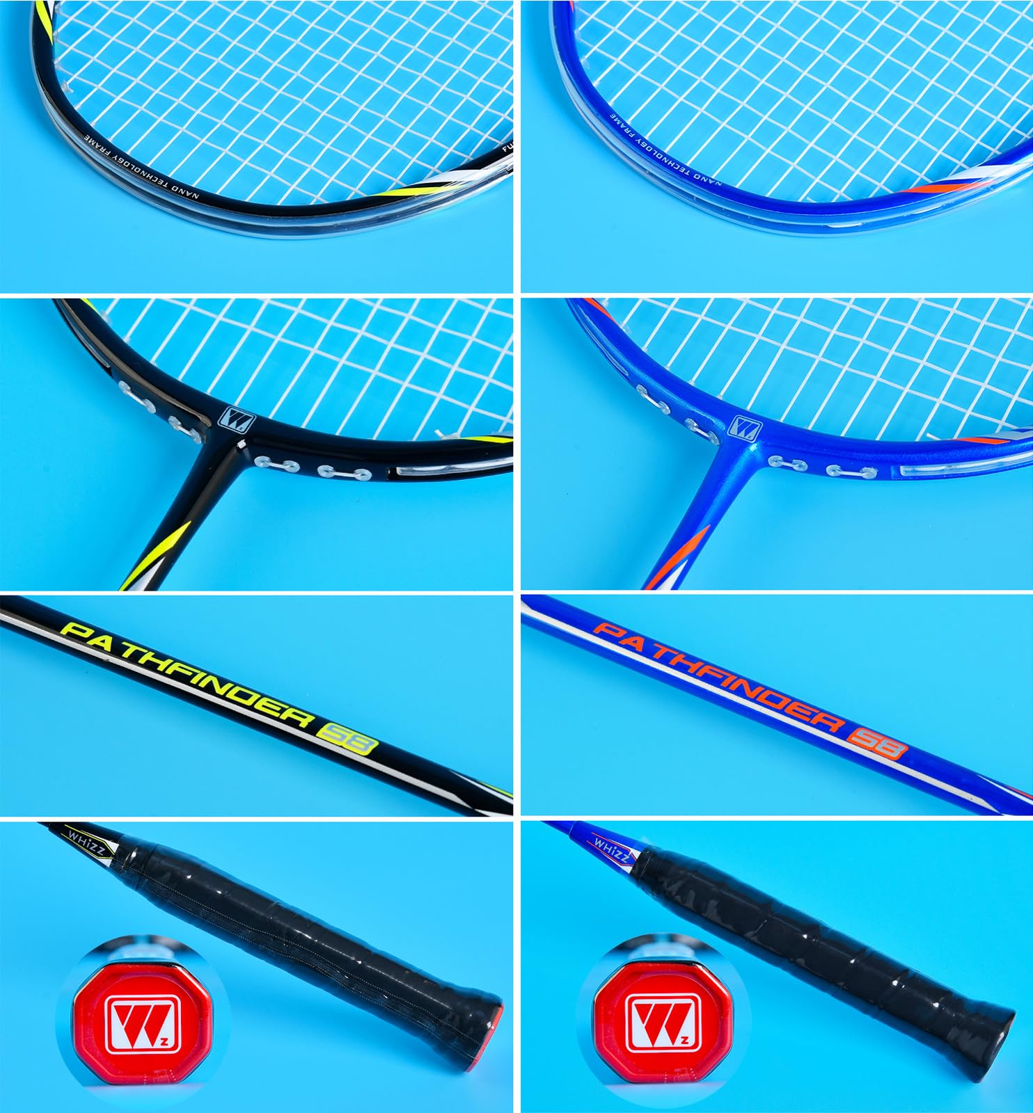 QICHUAN Whizz Badminton Rackets Set of 2 for Recreational Game, Beginners Racquet, Including 2 Nylon Birdies, 2 Grip Tapes (Black+White)