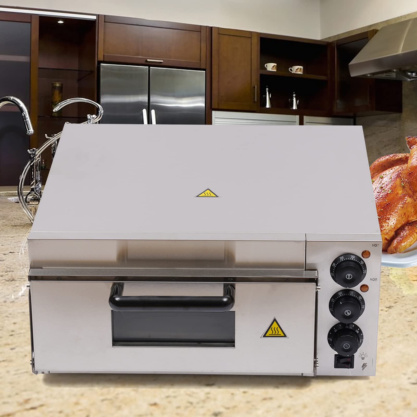Pizza Oven Countertop for 12-14 inches Pizza, 2000W Stainless Steel Single Deck Electric Pizza Bread Oven Bakery Oven Professional Baking Equipment for Home Restaurant Bakery