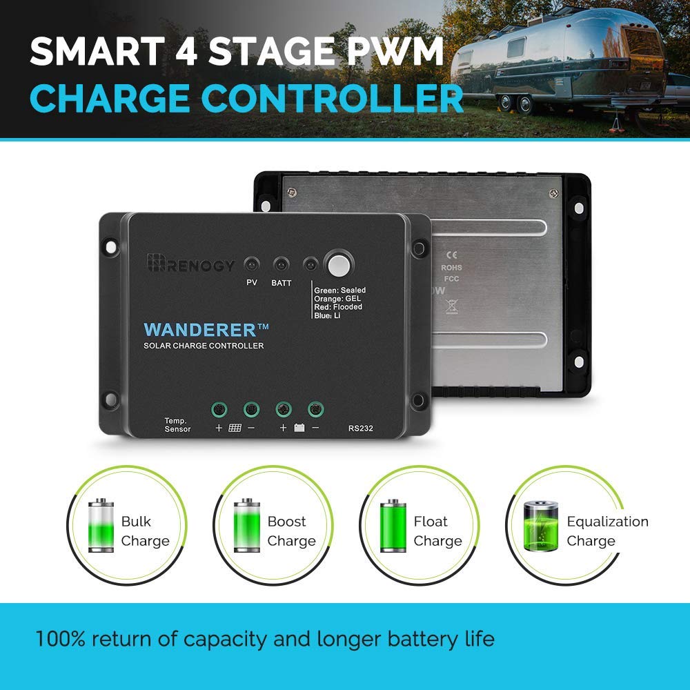 Renogy Wanderer Li 30A 12V PWM Negative Ground Charge Controller Compatible with Lithium, Sealed, Gel, and Flooded batteries and Renogy Bluetooth Module (Renewed)