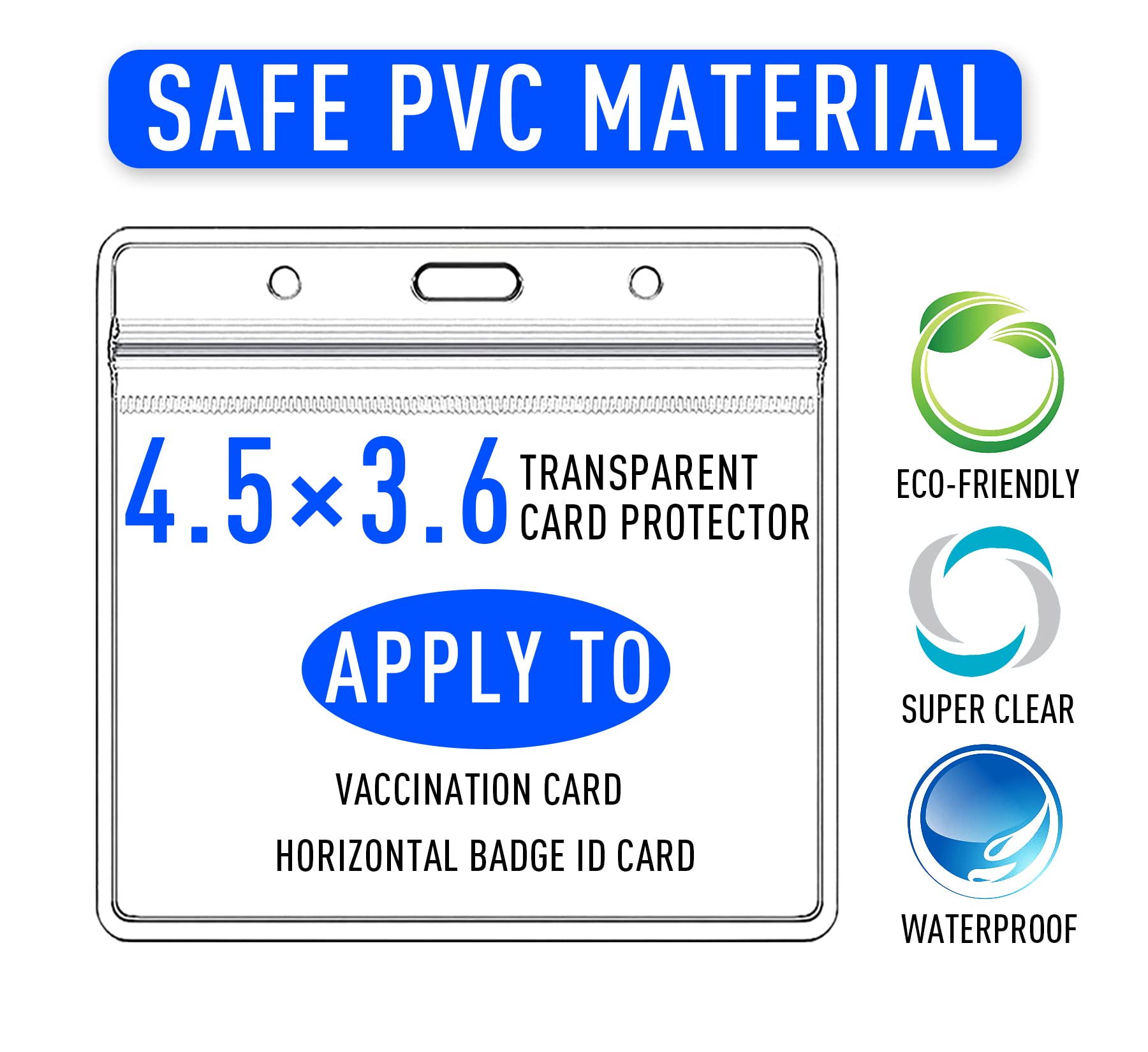 Waterproof Vaccination Card Protector - Plastic ID Holder for Vax Card - Clear Plastic Card Sleeves with Hole Slots for Lanyards - Vax Document Holders with Resealable Zip, PVC - 4.5"x3.6" (10 Pack)