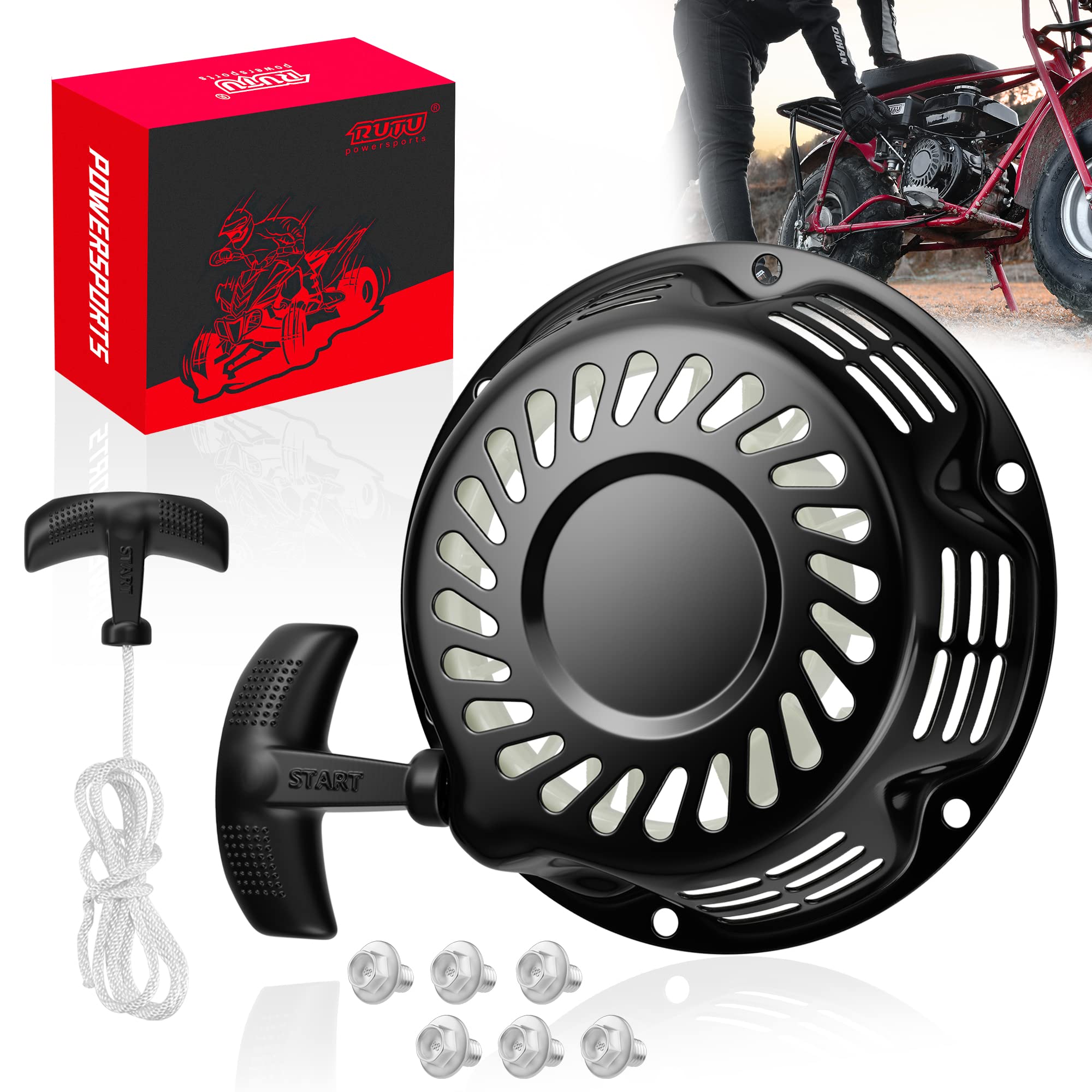 RUTU Lawn Pull Recoil Starter for Predator 212cc, Coleman CT200U Mini Dirt Bike & Go Kart - Replacement Pull Starter for Water Pump, Generator, Air Compressor - Reinforced Nylon&Fiberglass Core