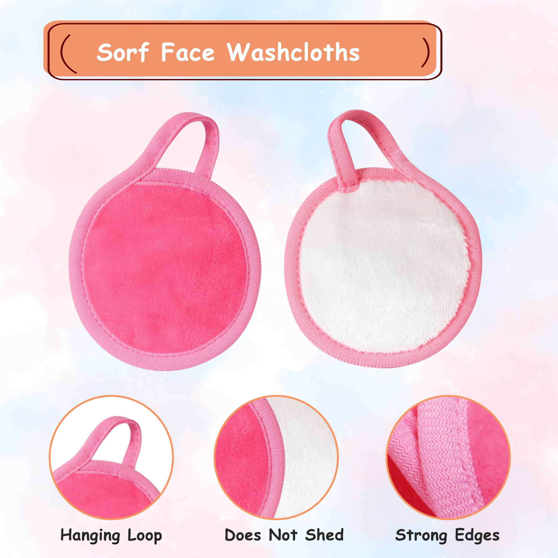 Nugilla 20 Packs Reusable Makeup Remover Pads with a Washable Laundry Bag, Microfiber Towel Clean Skin Face Towels, Soft Makeup Remover Cloth, Fast Drying Washcloth (Pink/White)