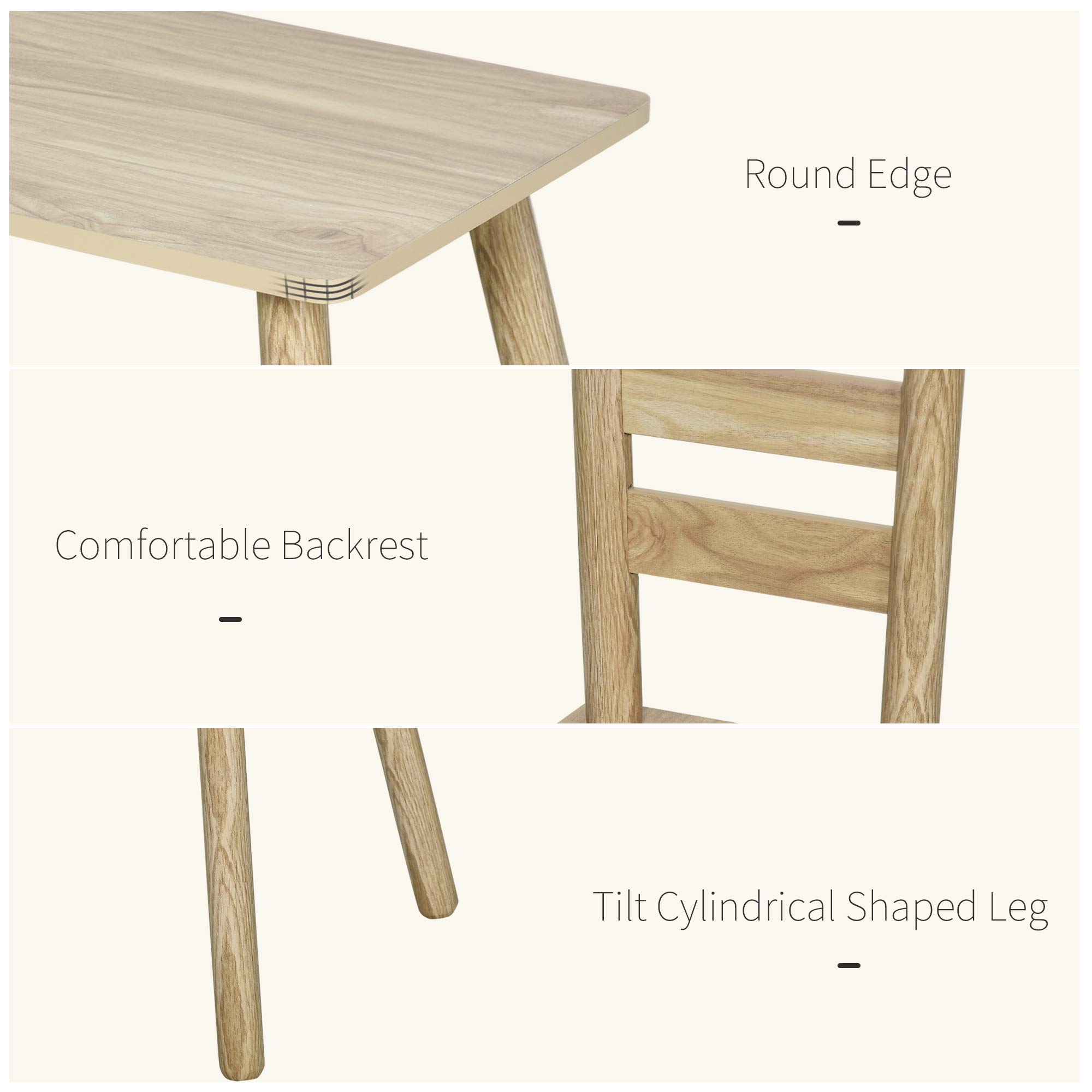 Qaba Kids Wooden Table and Chair Set, Play Activity Table for Arts, Crafts, Dinning, and Reading for Toddlers Age 2 to 5, Natural Wood