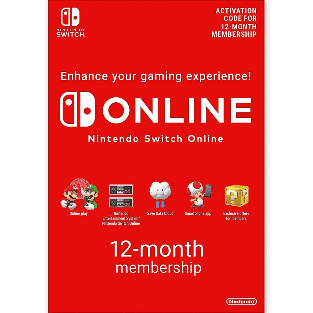Storage Case, 64GB Micro SD Card, Screen Protector, & 12 Months Online Subscription for Nintendo Switch