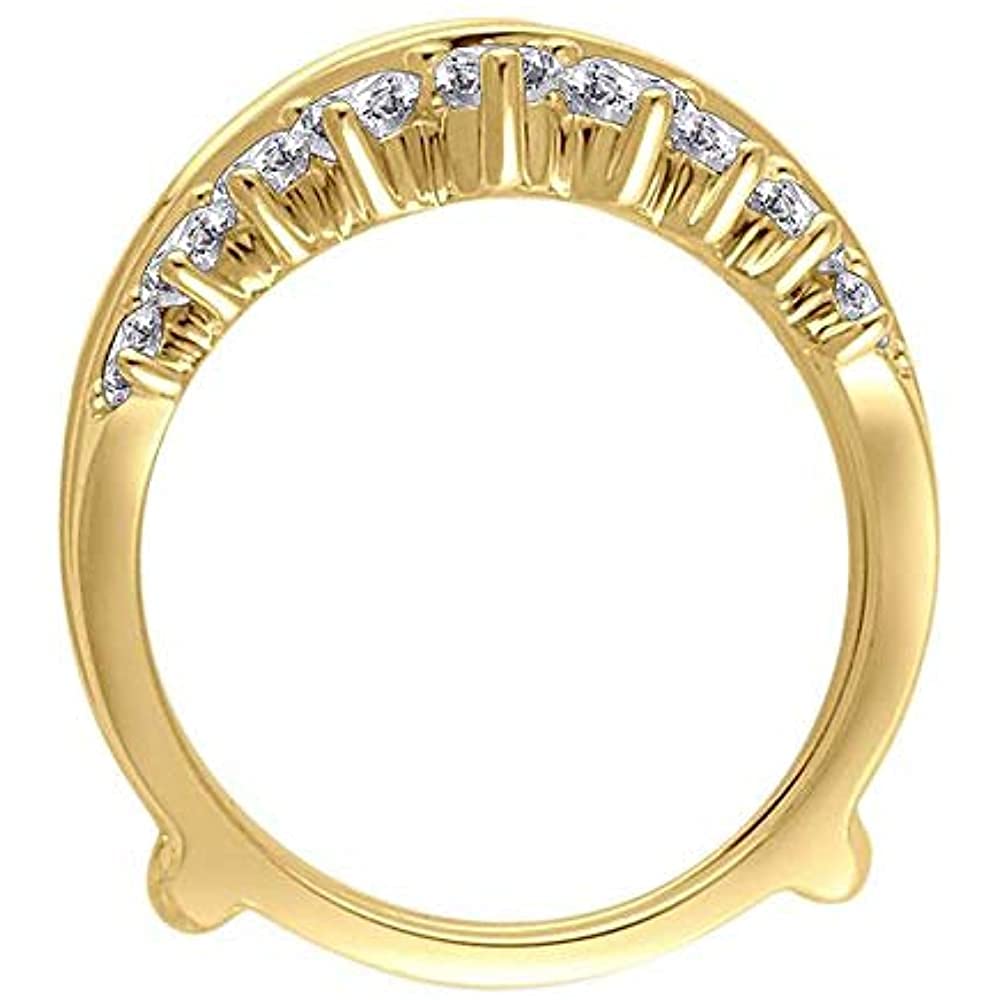 V Touch Round Cut D/VVS1 Diamond Enhancer Engagement Wedding Ring 14K Yellow Gold Plated 925 Sterling Silver Guard Wrap Jacket (6.5)