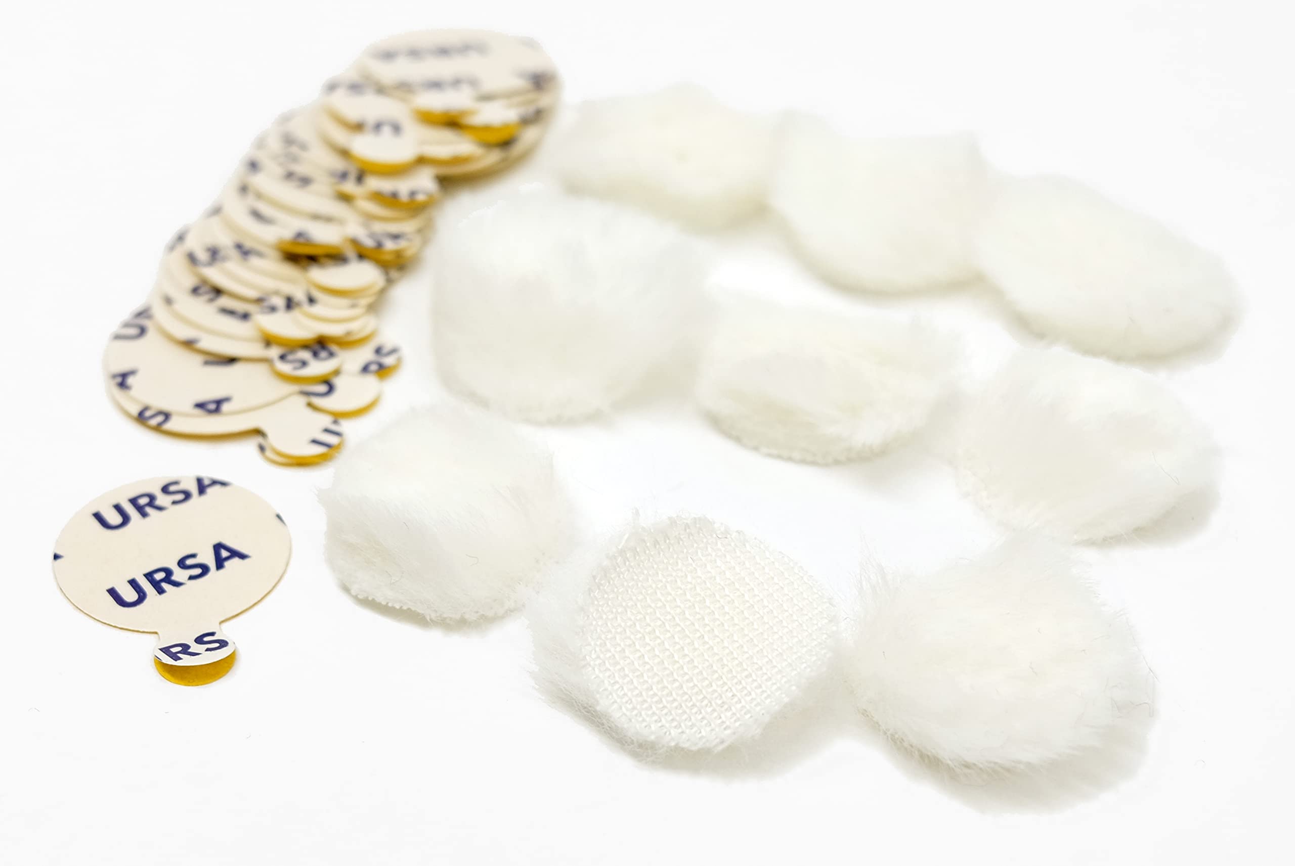 URSA Fur Circles - Mini Windshields for Lavalier/Lapel Microphones. Reduce Wind Noise & Clothing Rustle. Compatible with Sennheiser, RODE, Sanken, Tascam & More (9x Circles + 30x Stickies, White)