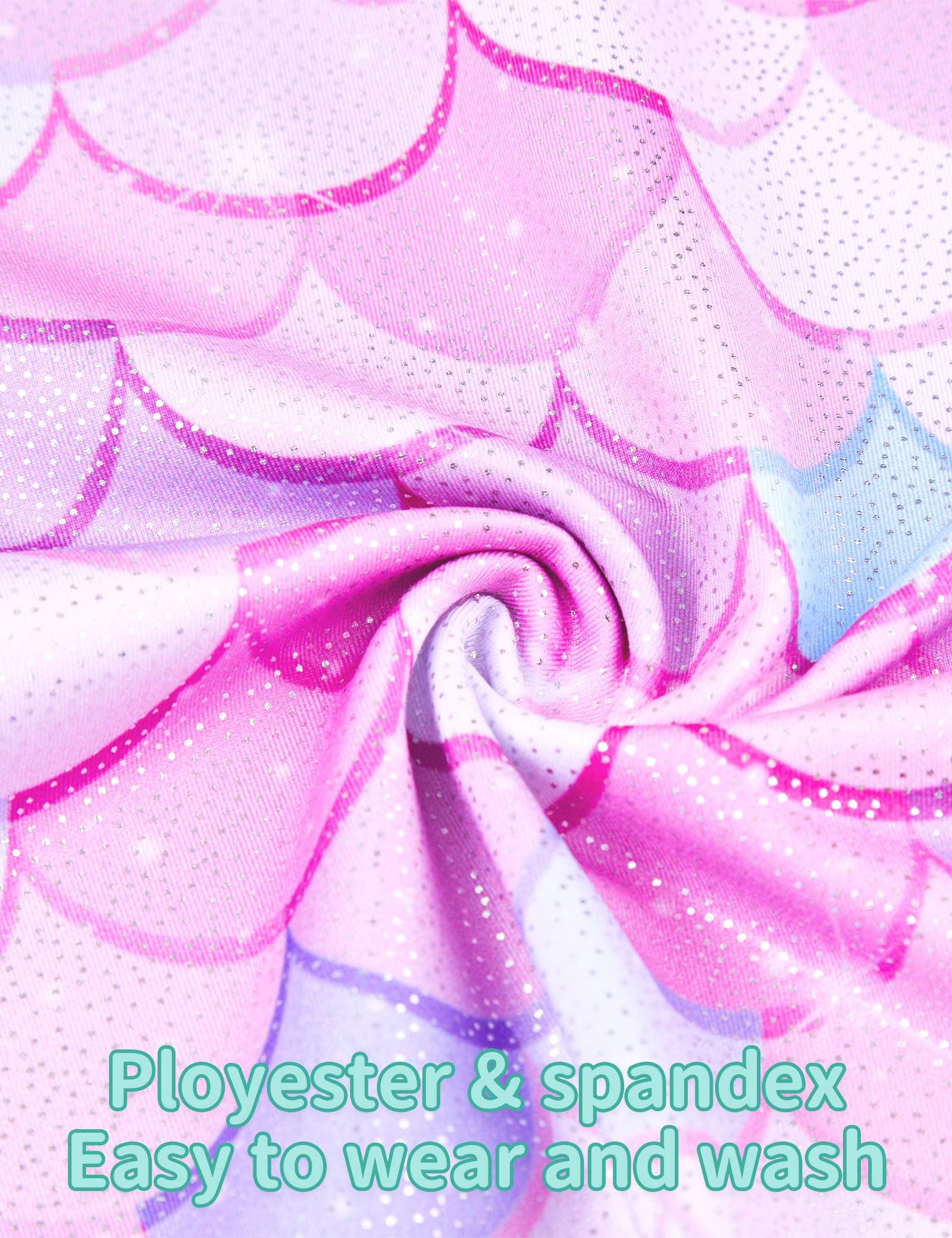Nymphperi Girls Gymnastics Leotards Size 6-7 Years Old Sparkly Blue Pink Mermaid Scale Biketards with Shorts for Children Practice Workout