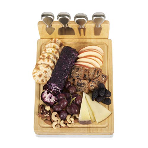 TOSCANA - a Picnic Time brand Asiago Cheese Board and Knife Set, Charcuterie Board Set, Wood Cutting Board with Cheese Knives, (Parawood)