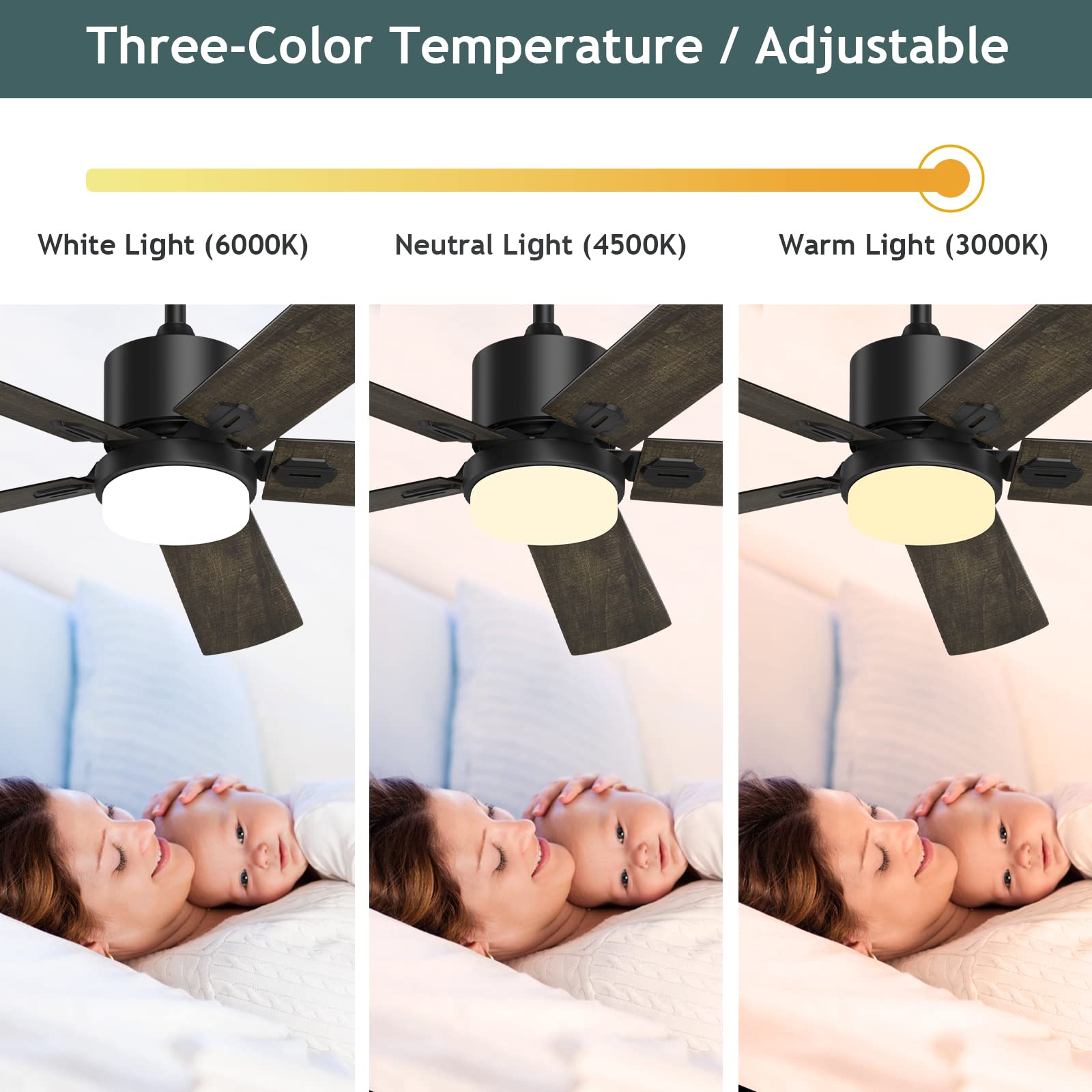 Obabala Ceiling Fans with Lights and Remote, Outdoor Black Fan with Lights for Patio Farmhouse Bedroom,52 Inch