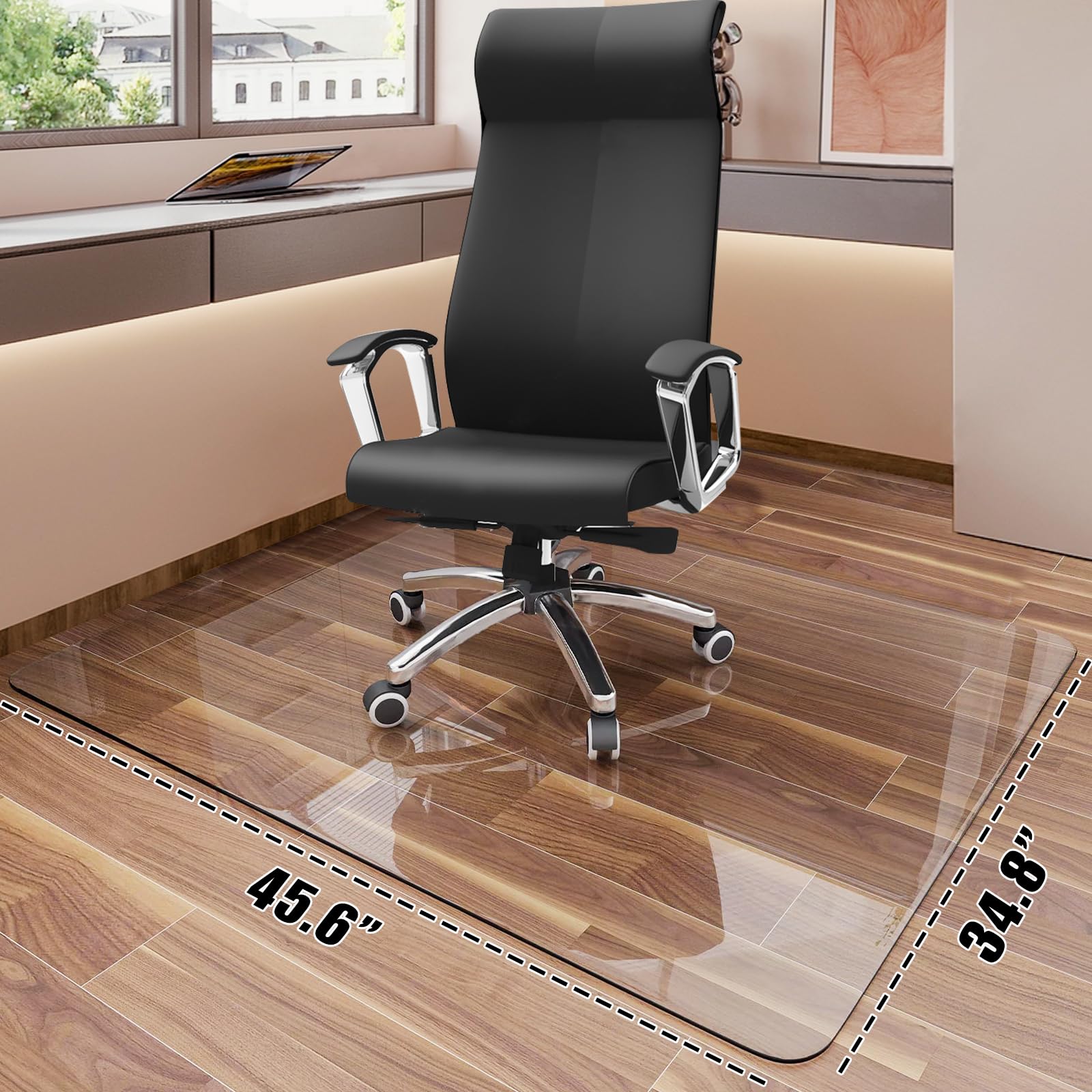 SHAREWIN Office Chair Mat for Carpet/Hardwood Floor- Tempered Glass Desk Chair Mat fo Office Home 1/5β Thick, Heavy Duty Under Desk Protector, Computer Gaming Chair Mat w/Anti-Slip Pads, 46β x 35β