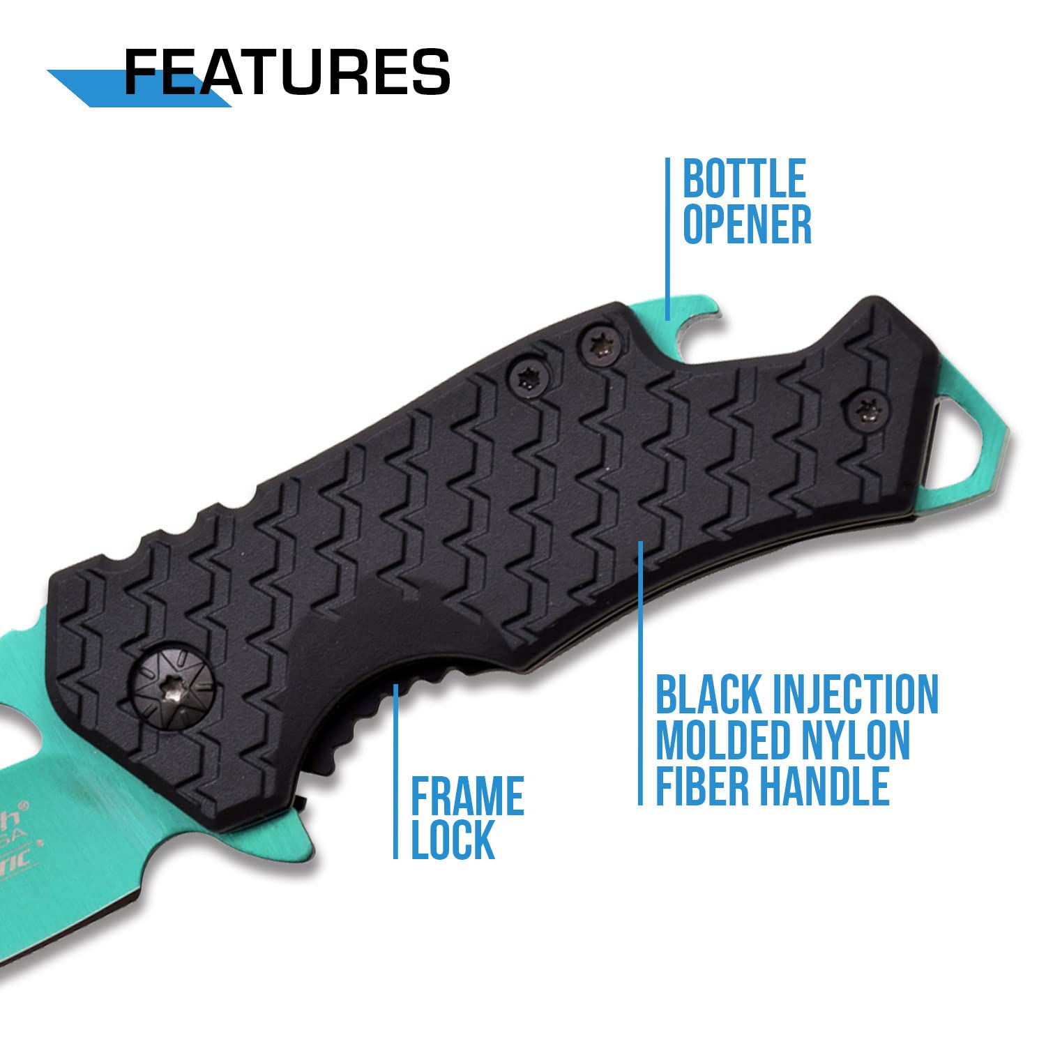 MTech USA β Spring Assisted Folding Knife β Green Fine Edge Stainless Steel Blade with Black Nylon Fiber Handle, Bottle Opener, Pocket Clip, Tactical, EDC, Self Defense- MT-A882GN