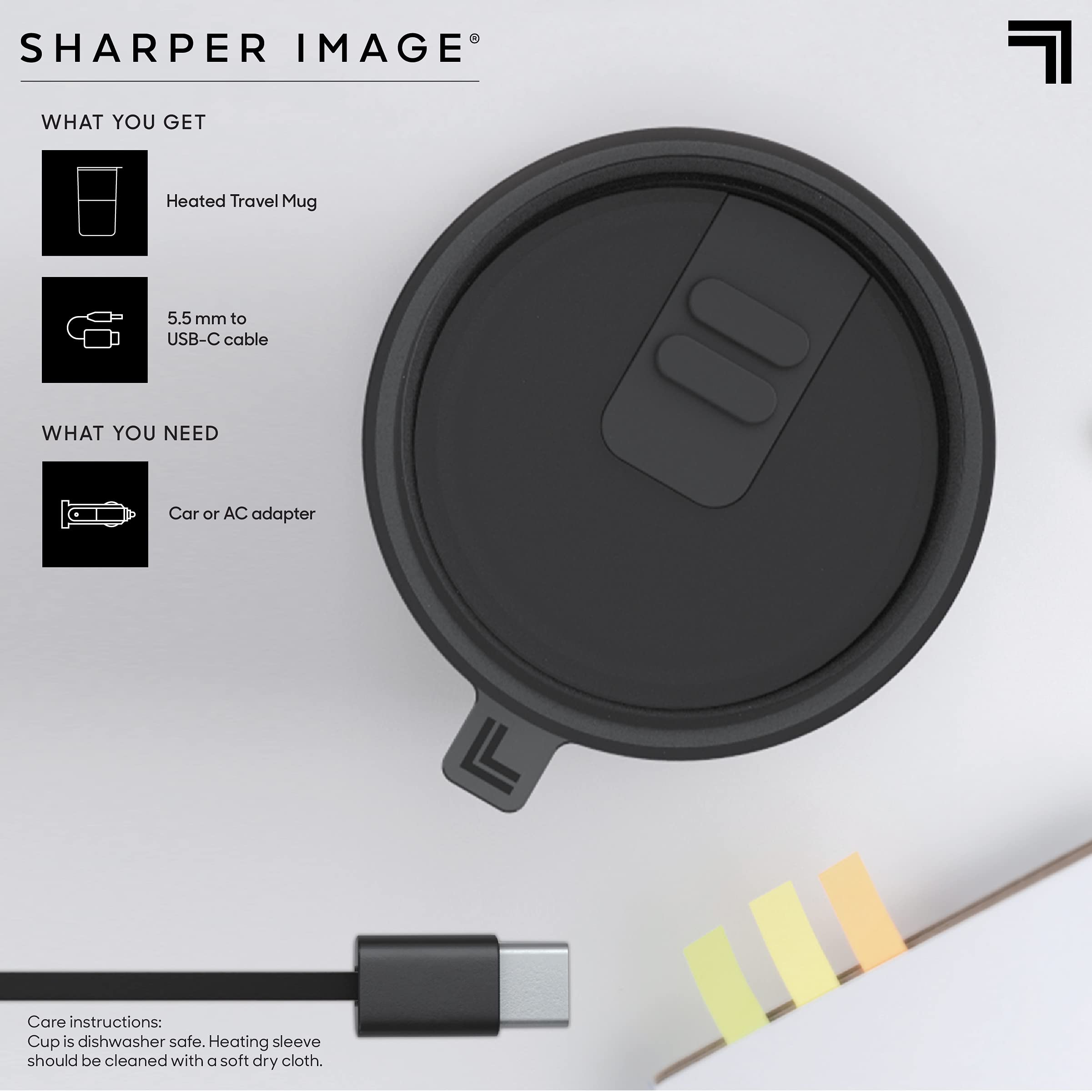 Sharper Image Insulated Heated Travel Mug with USB Power and Stainless Steel