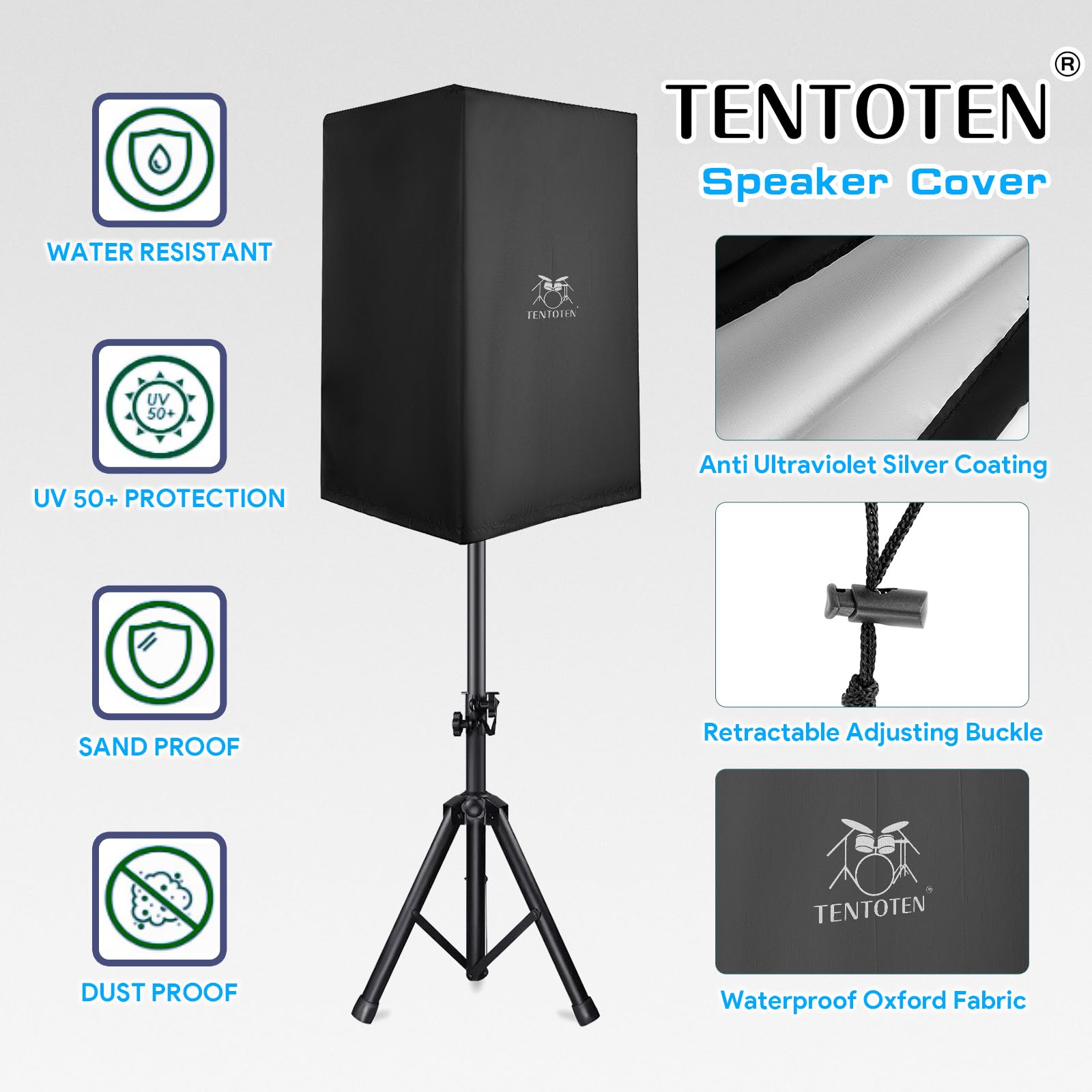 TENTOTEN Speaker Cover for 15 Inch PA/DJ Powered Speaker, Outdoor Speaker Covers - UV 50, Water Resistant, Dustproof, Also Use Indoor(Single)