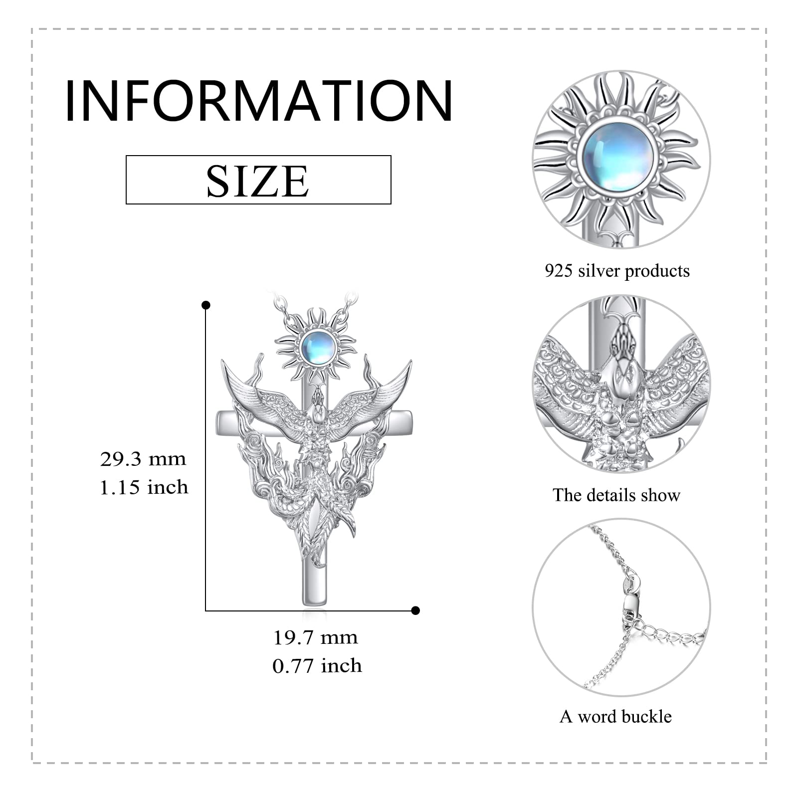 VADMANS Cross Phoenix Necklace Sun Pendant Sterling Silver Jewelry Gifts for Women
