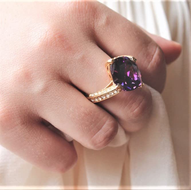 Purple Cubic Zirconia Ring Gold Tone Plating Womens Fashion Jewelry