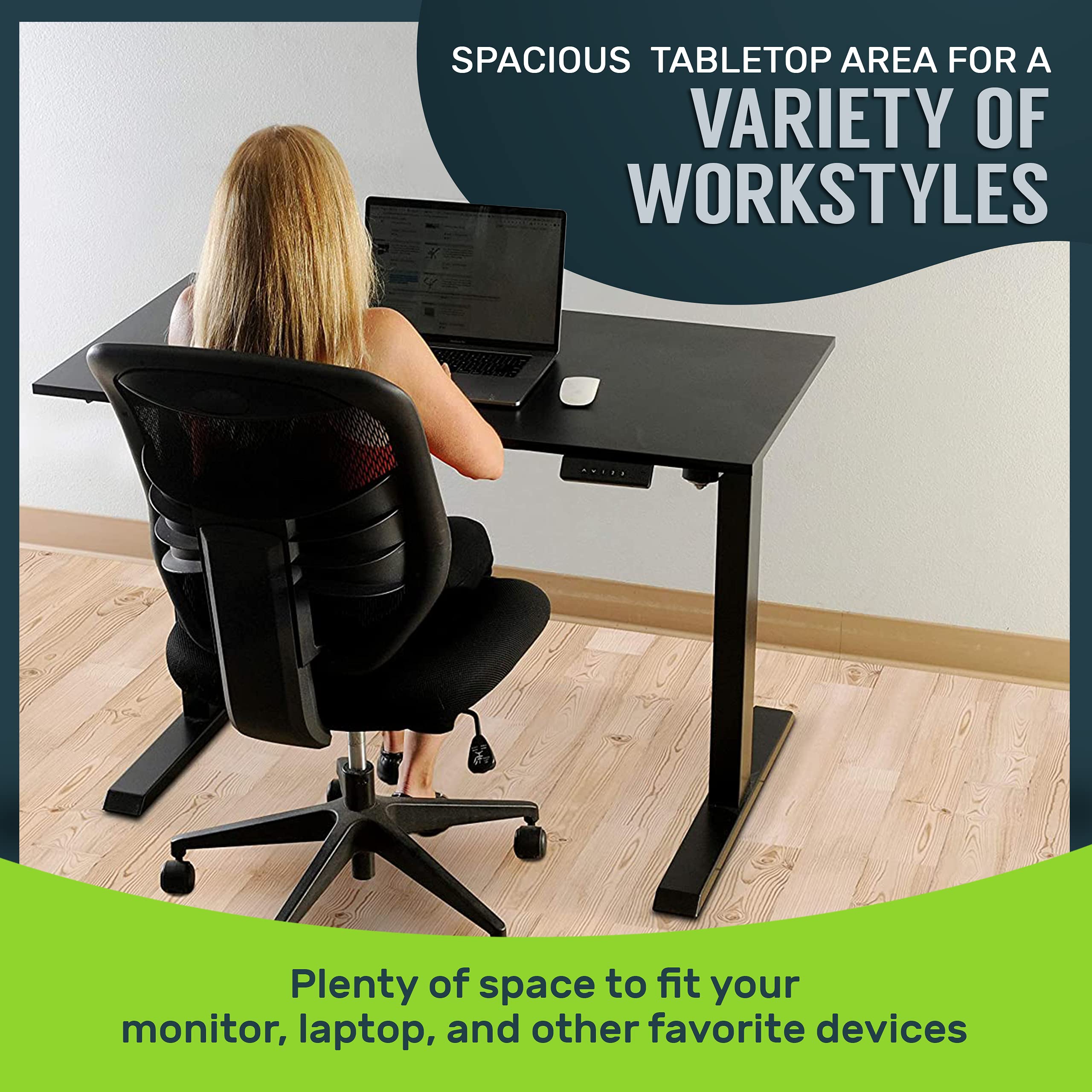 TechOrbits Electric Standing Desk Frame with 47 x 24 Tabletop - Motorized Workstation Two Leg Stand Up Desk with Memory Settings and Telescopic Sit Stand Height Adjustment (Grey Frame/White Top)