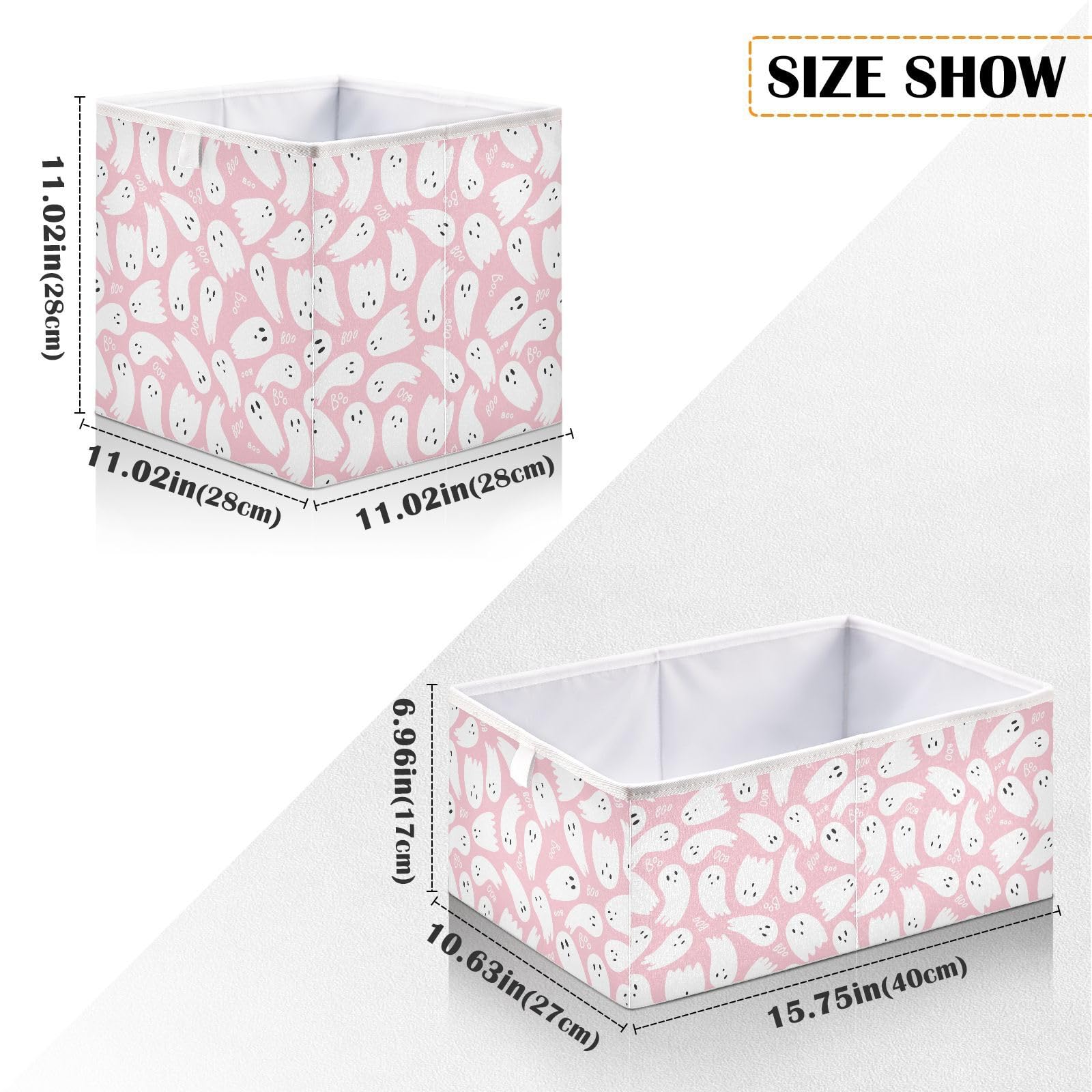 QUGRL Cute Halloween Ghost Storage Bins Organizer Boo Pink Foldable Clothes Storage Basket Box for Shelves Closet Cabinet Office Dorm Bedroom 15.75 x 10.63 x 6.96 in