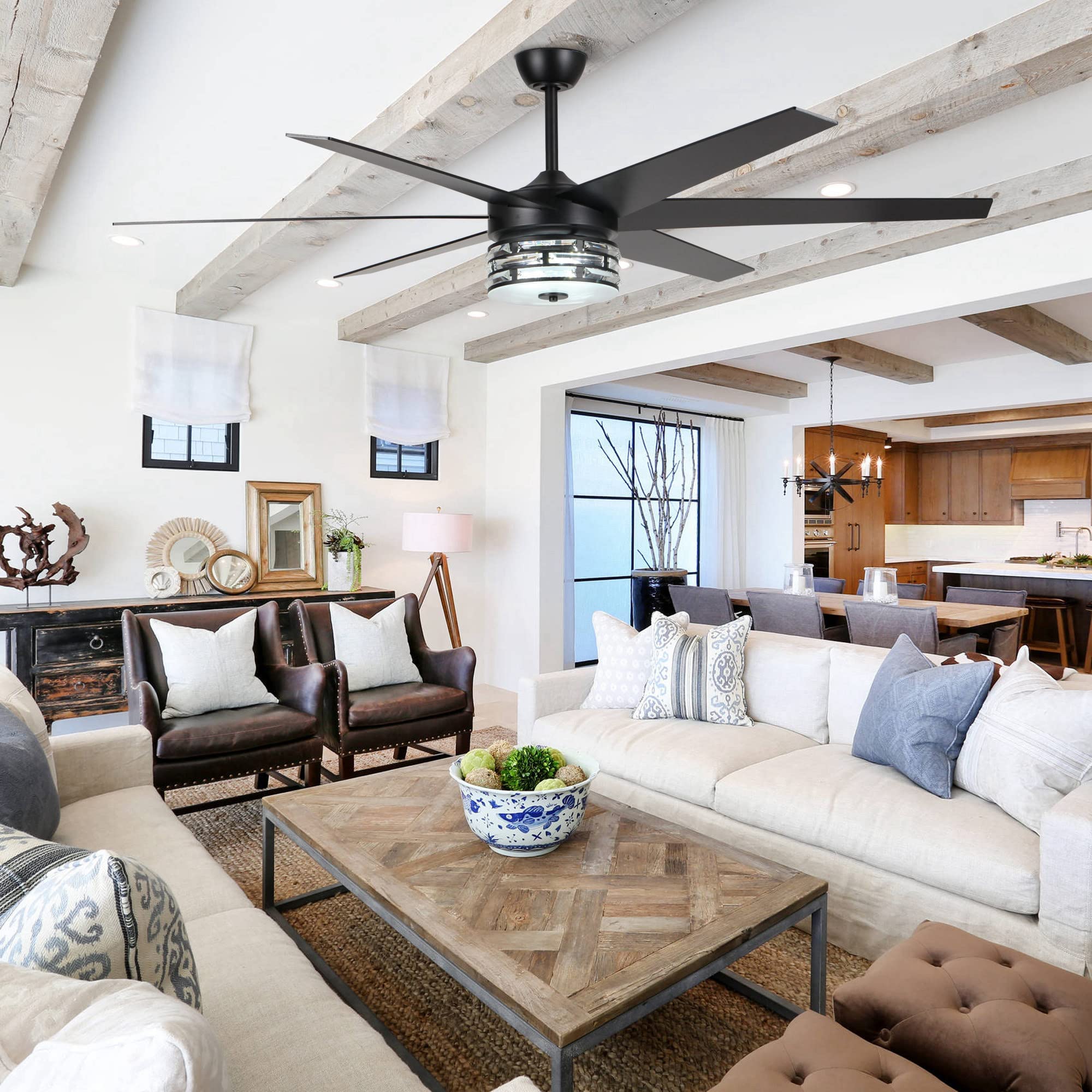 Parrot Uncle Ceiling Fans with Lights and Remote Modern Bedroom Ceiling Fan with Light Crystal Outdoor Ceiling Fans for Patios Covered, 48 Inch, Chrome
