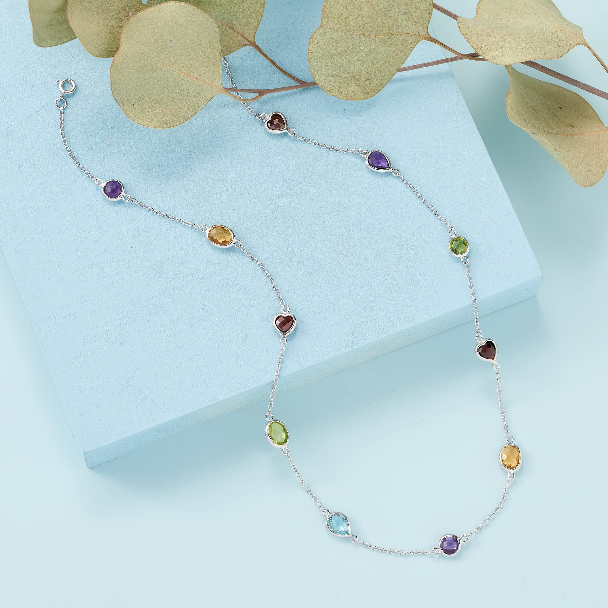 Ross-Simons 13.30 ct. t.w. Multi-Gemstone Station Necklace in Sterling Silver. 30 inches