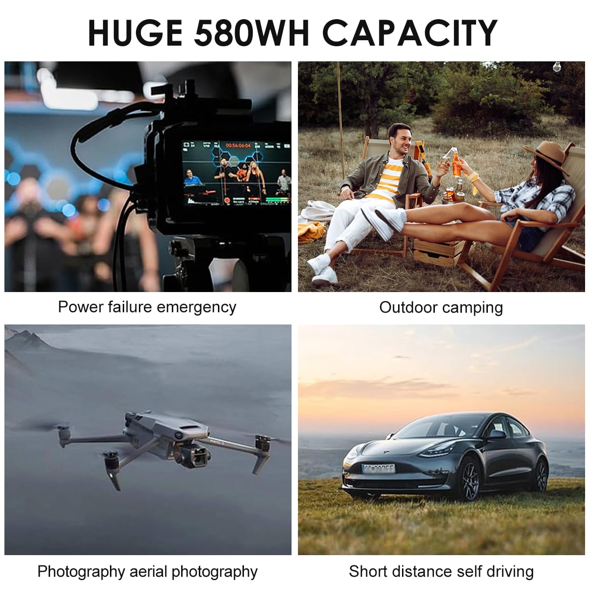 Portable Power Station 580Wh, SUGINEO 110V/600W Outdoor Solar Generator with AC Outlet, Super Quick Charging 60W USB-C Output, Generators for Home Use, Camping, Outdoor Traveling