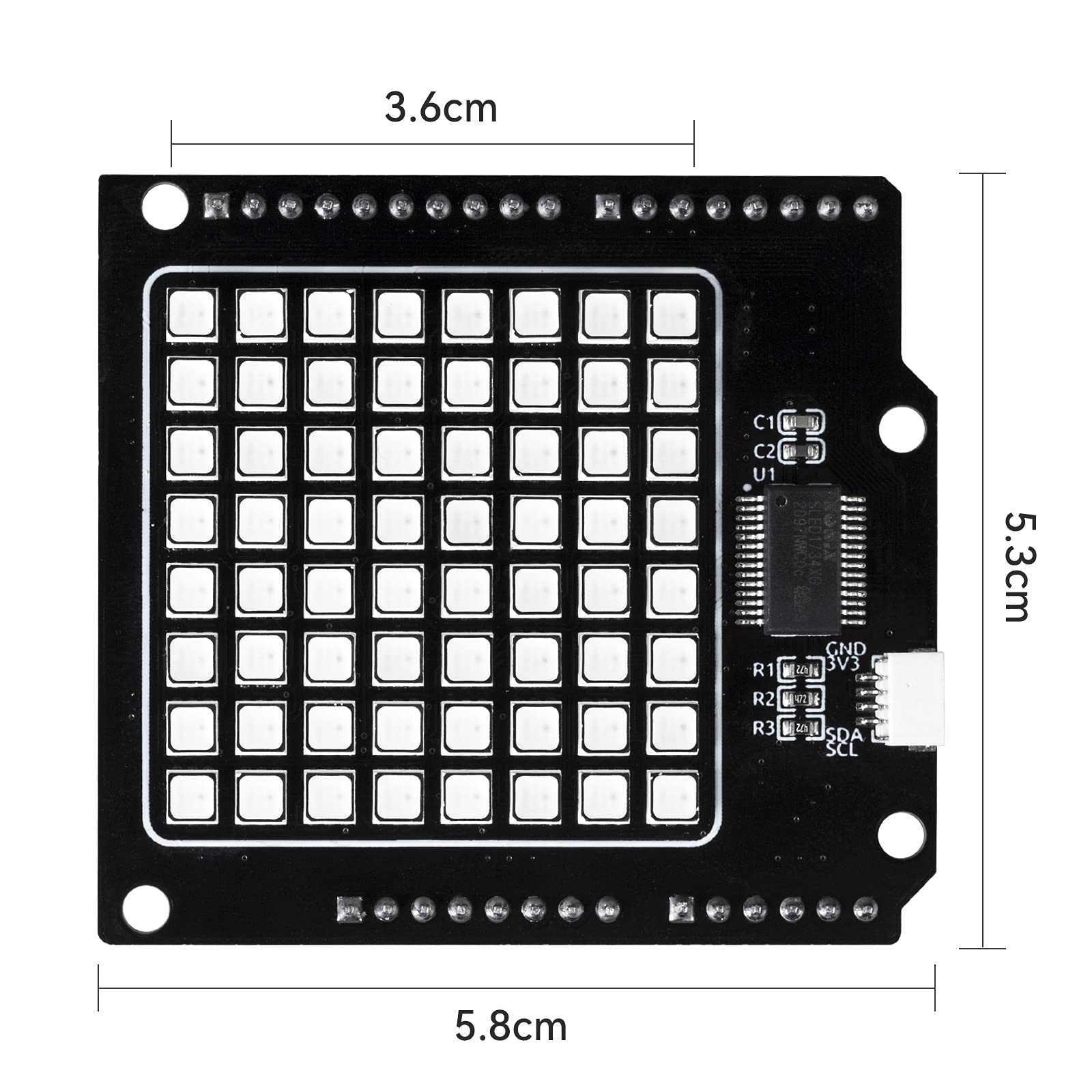 SunFounder RGB 8x8 64 LED Matrix Panel Compatible with Arduino Individually Addressable I2C Control 24 bit Color Programmable Led Matrix Shield
