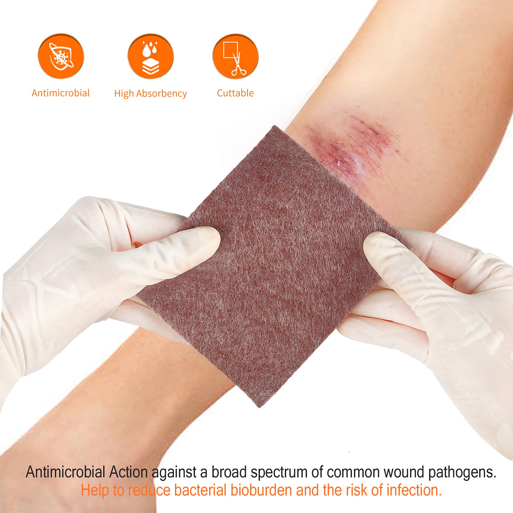 Silver Calcium Alginate Wound Dressing Pad, 4ββx5ββ Patch, High Absorbency Non-Stick Ag Gauze for Pressure Ulcer,Bed Sore,Leg Sore,Diabetic Foot Ulcer, 5 Packs