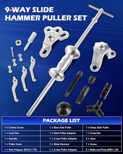 Orion Motor Tech Slide Hammer, 9-Way Internal/External Slide Hammer Puller Set - Pulls Hubs, Rear Wheel Axle Shafts, Bearings, Bushings, Seals, Retainers